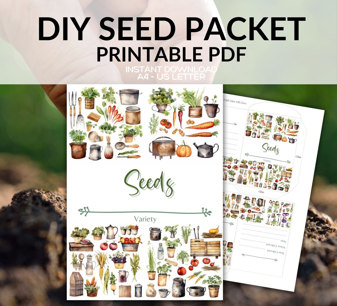DIY Seed Packet Printable Envelopes: Watercolor Flower, Herb, Vegetable ...