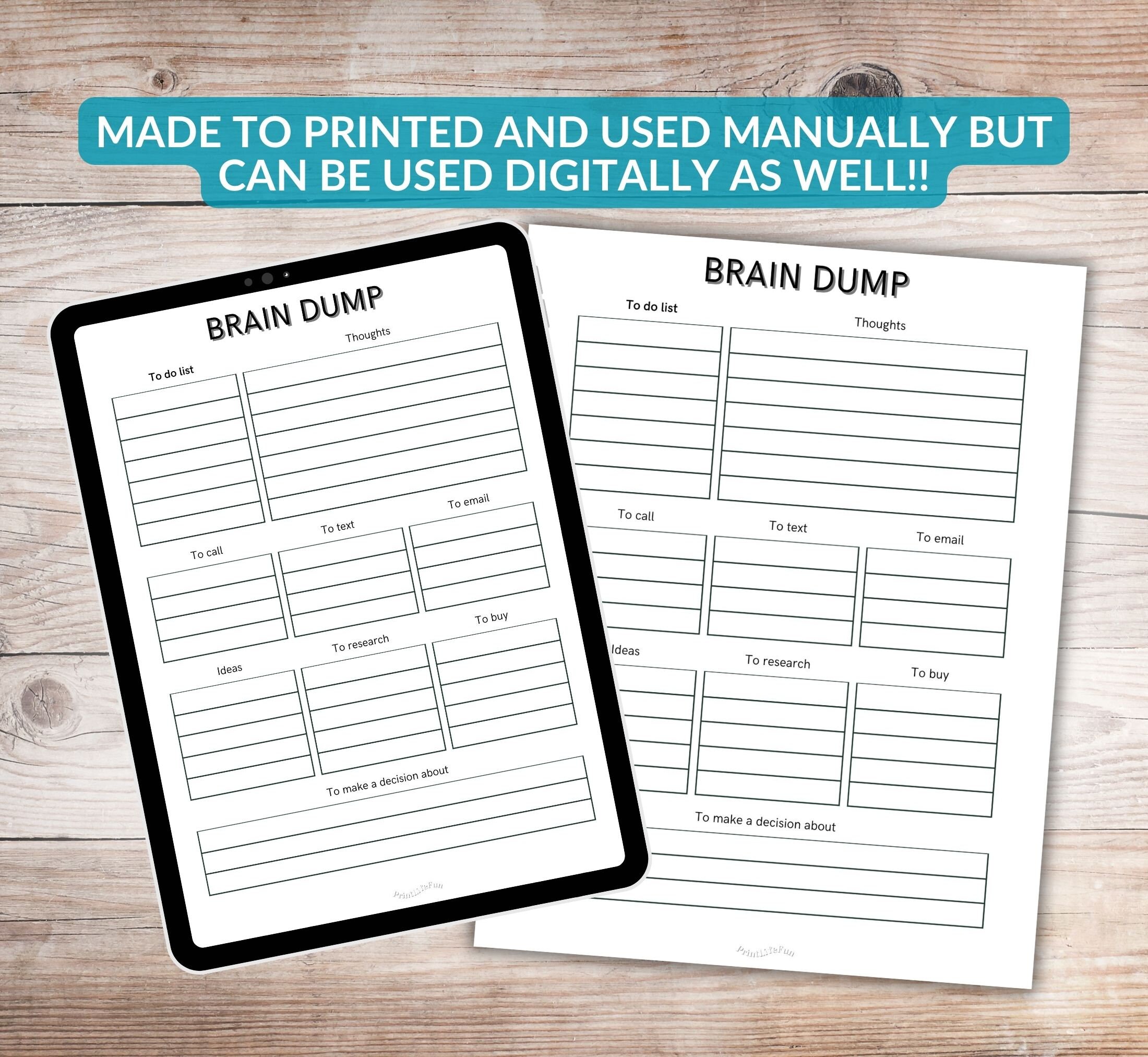 Brain Dump, ADHD Brain Dump, Thought Organizer, Printable Instant ...