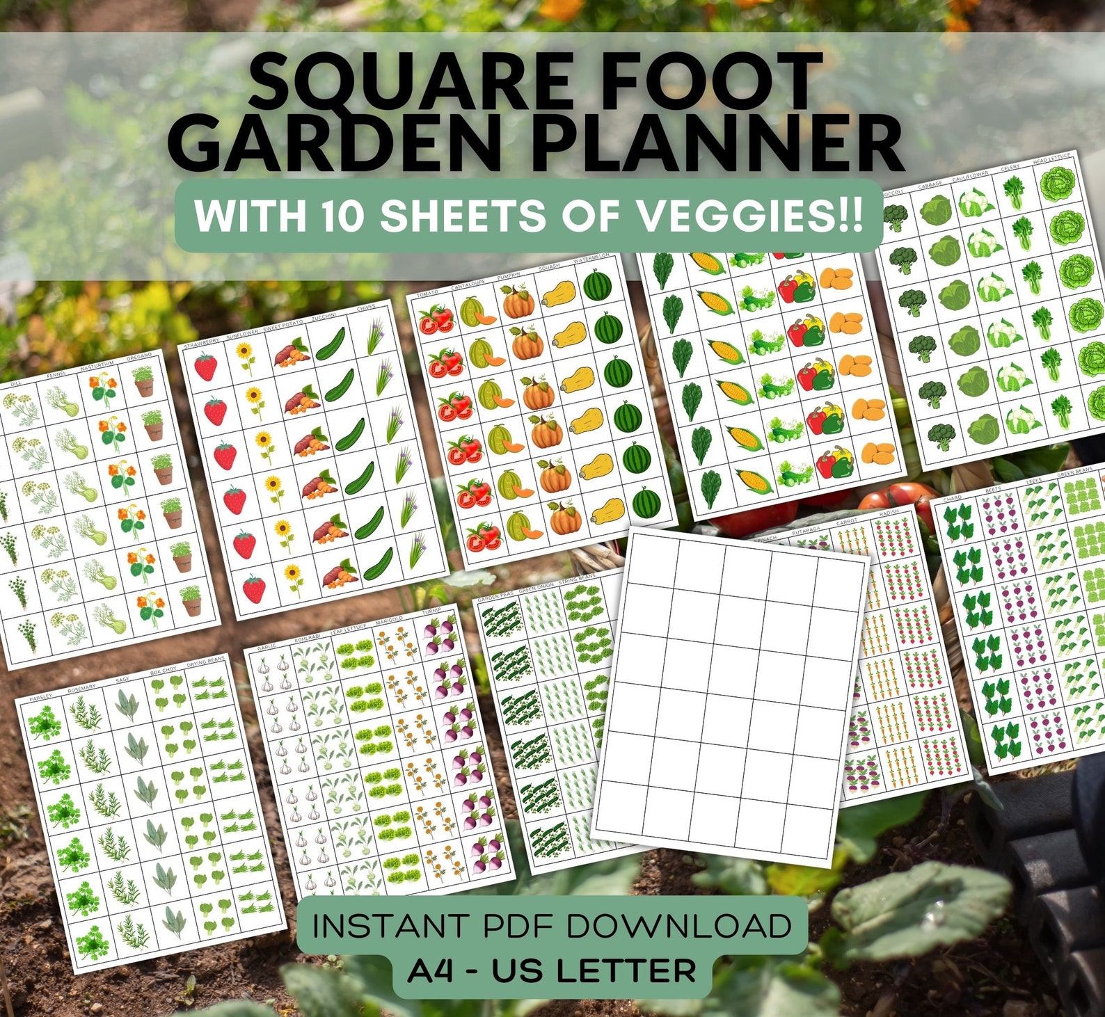 Square Foot Garden Planner: Printable Vegetable Garden Grid (PDF ...