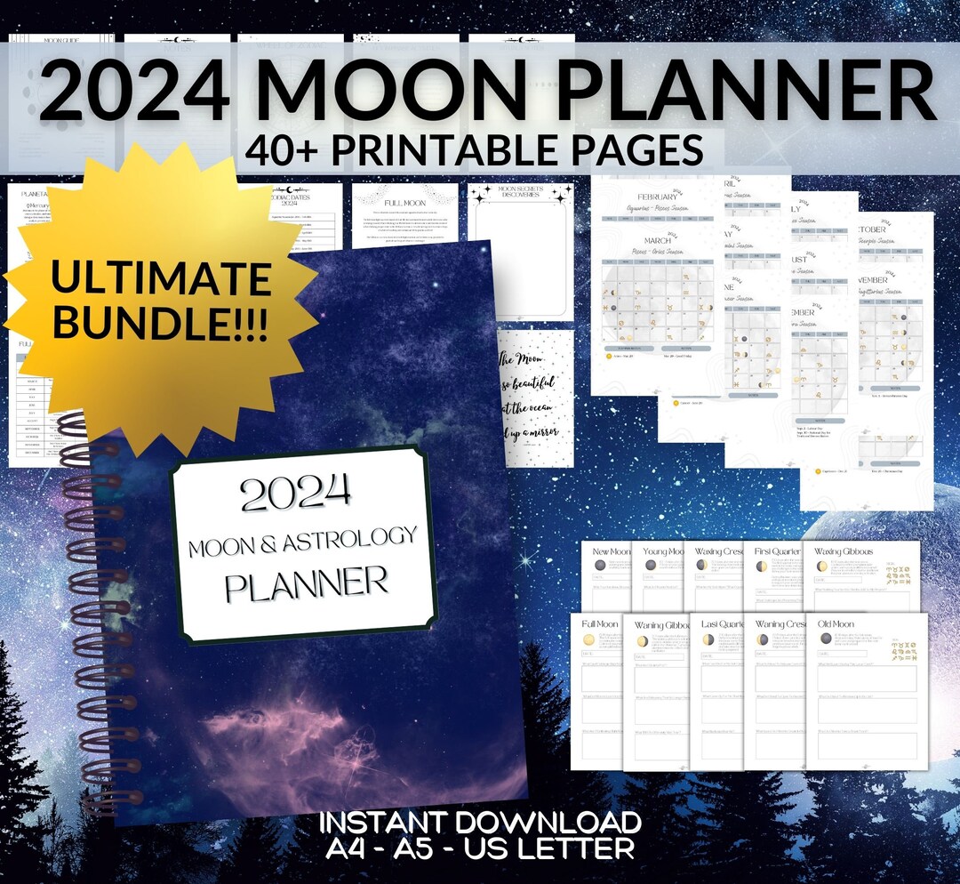 Ultimate 2024 Moon Planner Printable Bundle Lunar Phase Astrology ...