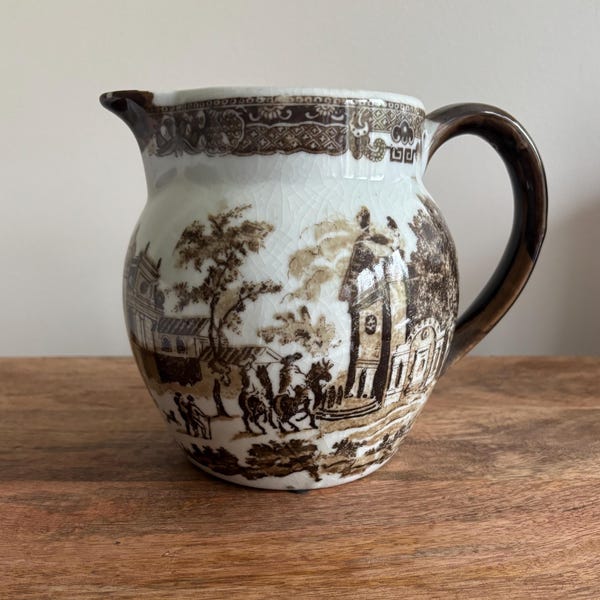 Brown Transferware Pitcher - Etsy
