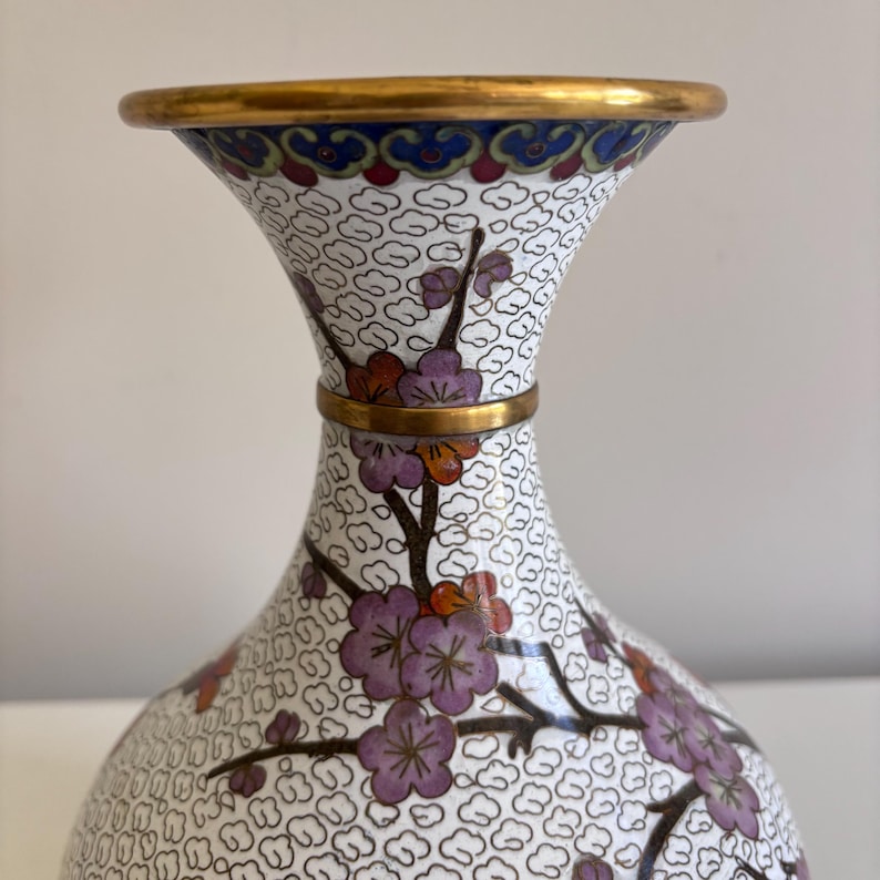 Vintage Cloisonné Vase Chinese Enamel Brass Floral Decor Display Shelf ...