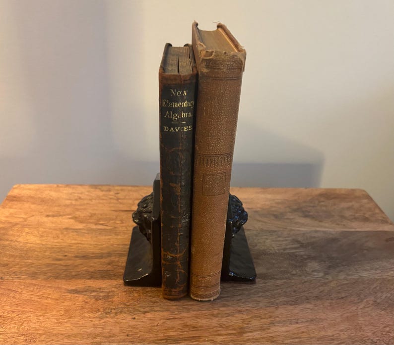 Vintage Cast Iron Bookends With Black Lion Head- Vintage Home Office ...