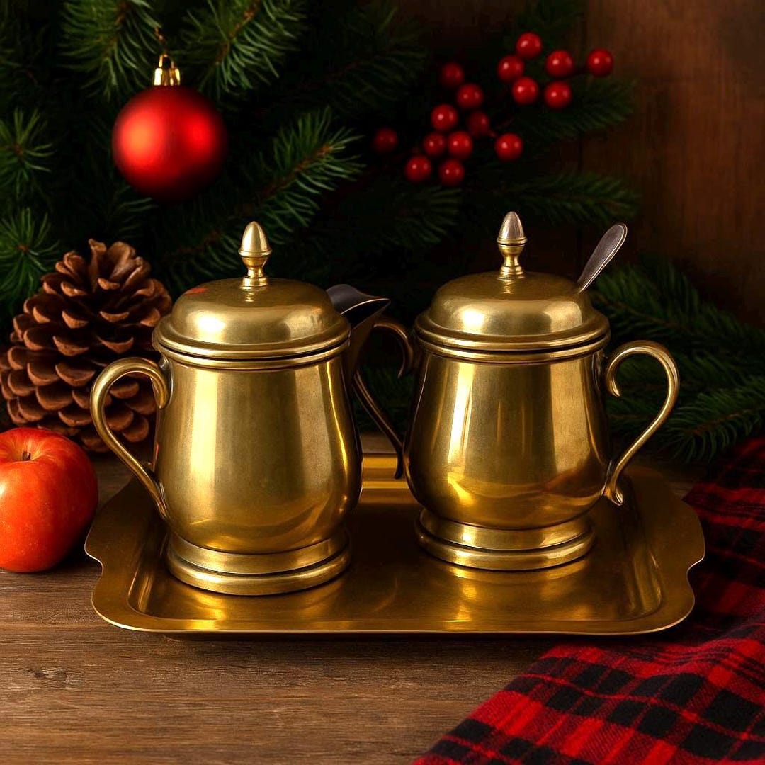 Vintage Brass Cream and Sugar Set – Mid-century Coffee Service With ...