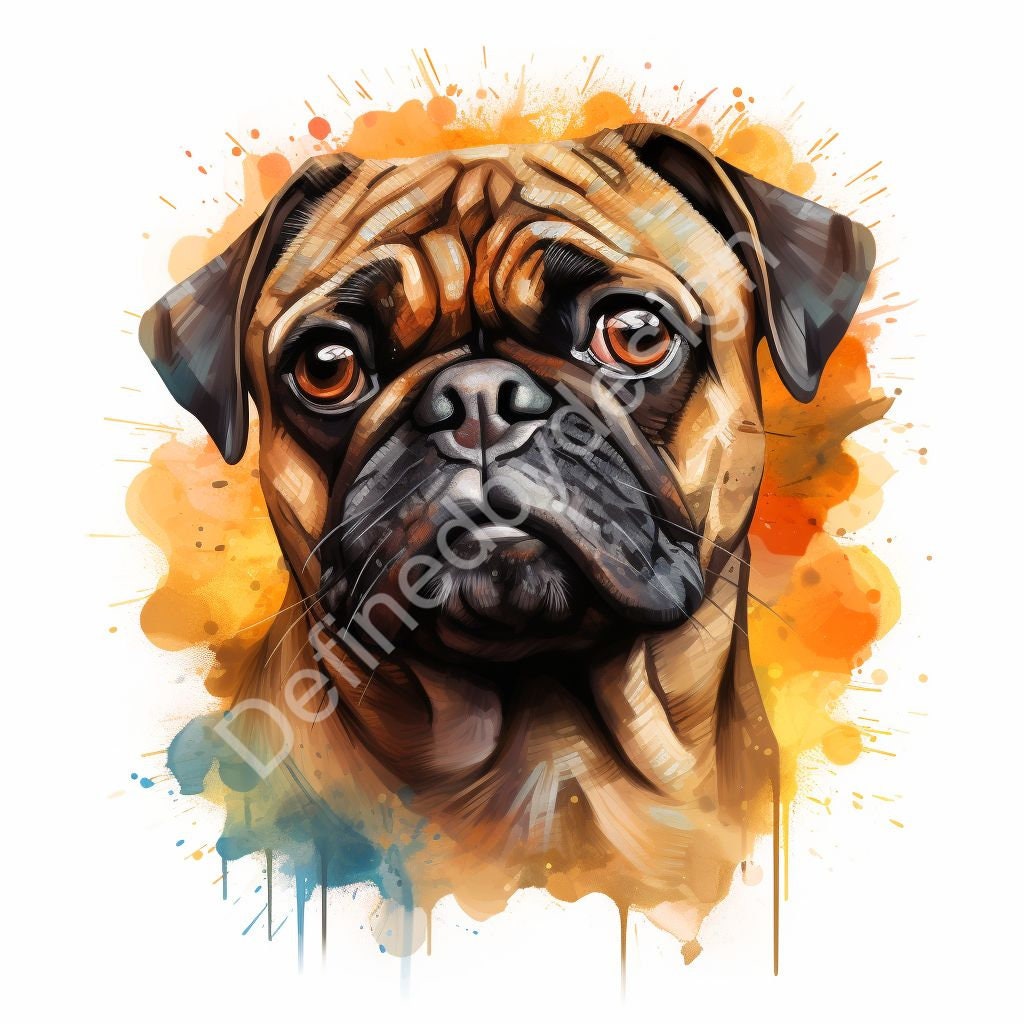 10 Watercolor Paintings of Cute Pugs 10 Abstract and Unique Digital ...