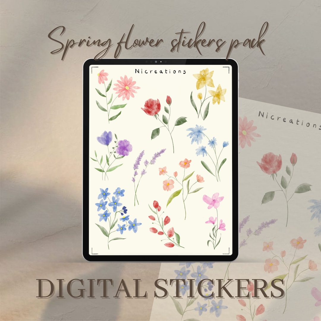 Spring Flower Digital Stickers | Handmade Flower Stickers for Goodnotes ...