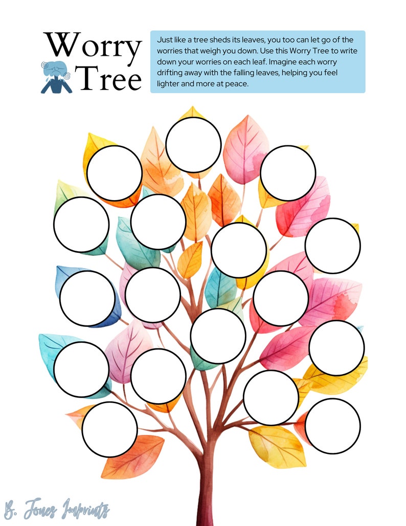 Worry Tree Worksheetanxiety Relieftree of Life Worksheet - Etsy