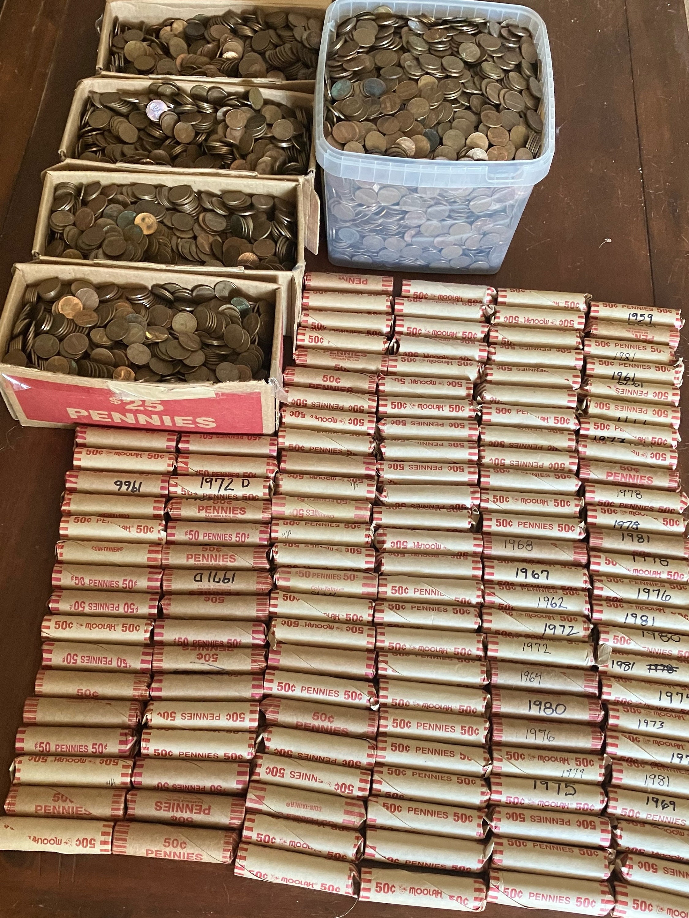 1000 Copper Lincoln Memorial Pennies From 1959-1981 for Stacking ...