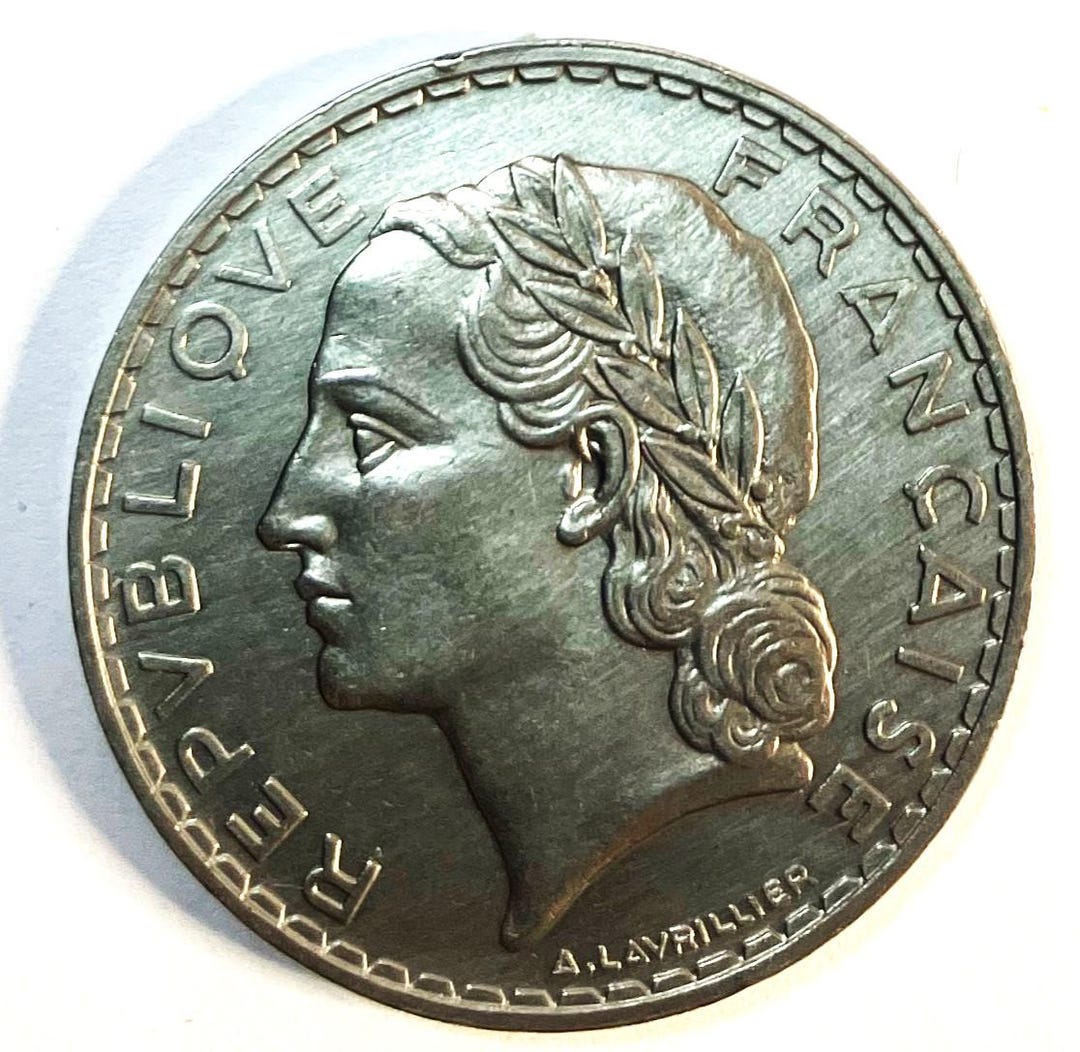 Uncirculated 1933 France 5 Franc Coin, Vintage 92-year-old French Coin ...
