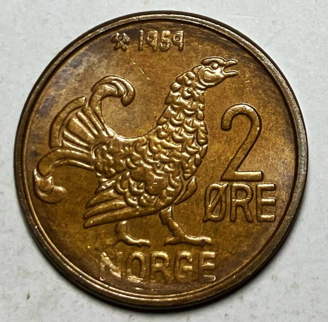 1959 Norge 2 Øre - Olav V - Unique Vintage 66 Year Old Coin From Norway ...