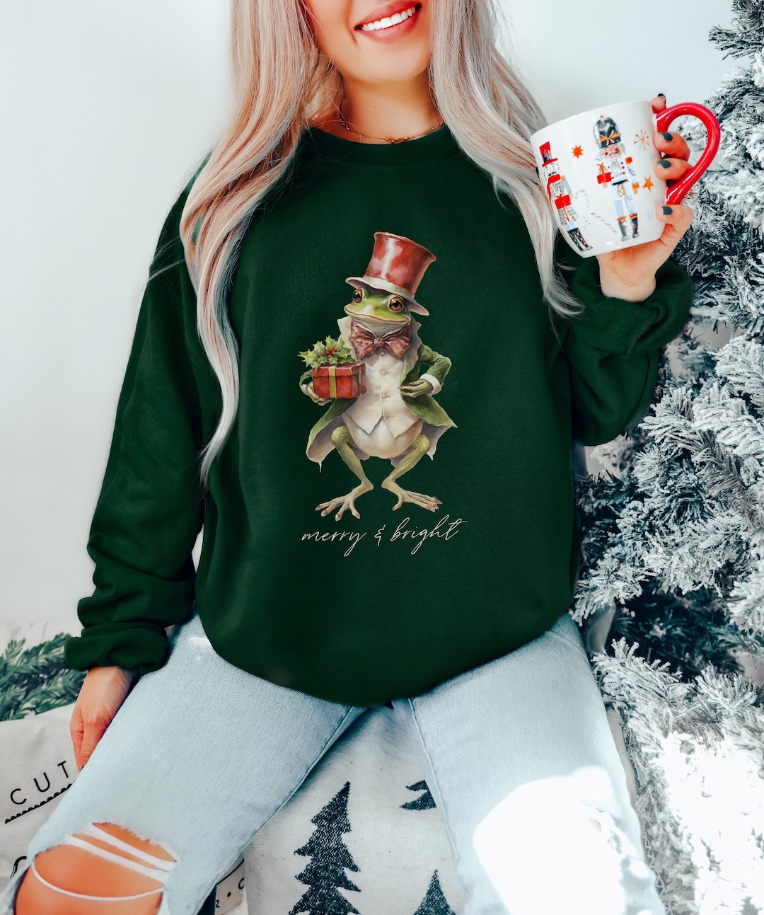 Frog Sweatshirt Frog Print Christmas Frog Sweatshirt Frog Sweater Frog ...