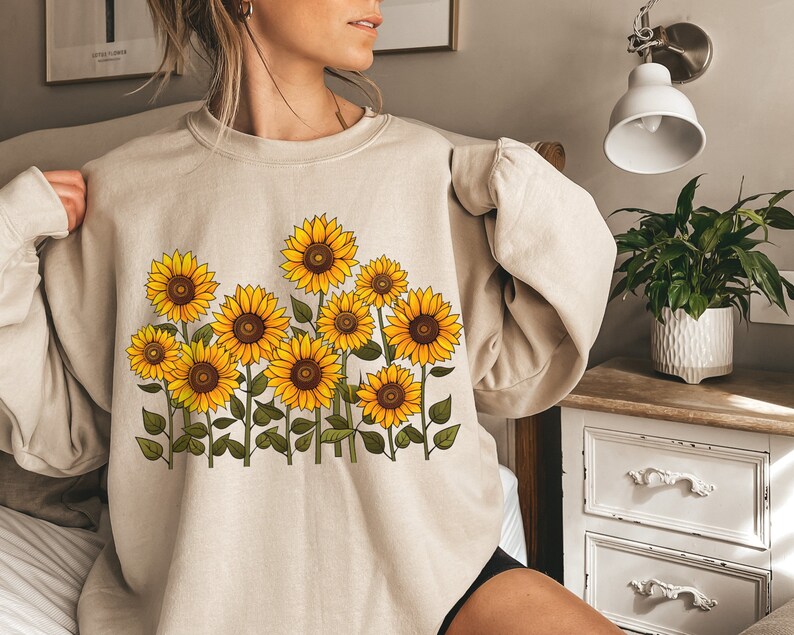 Sunflowers Sweatshirt, Floral Long Sleeve Sunflower Sweatshirt ...