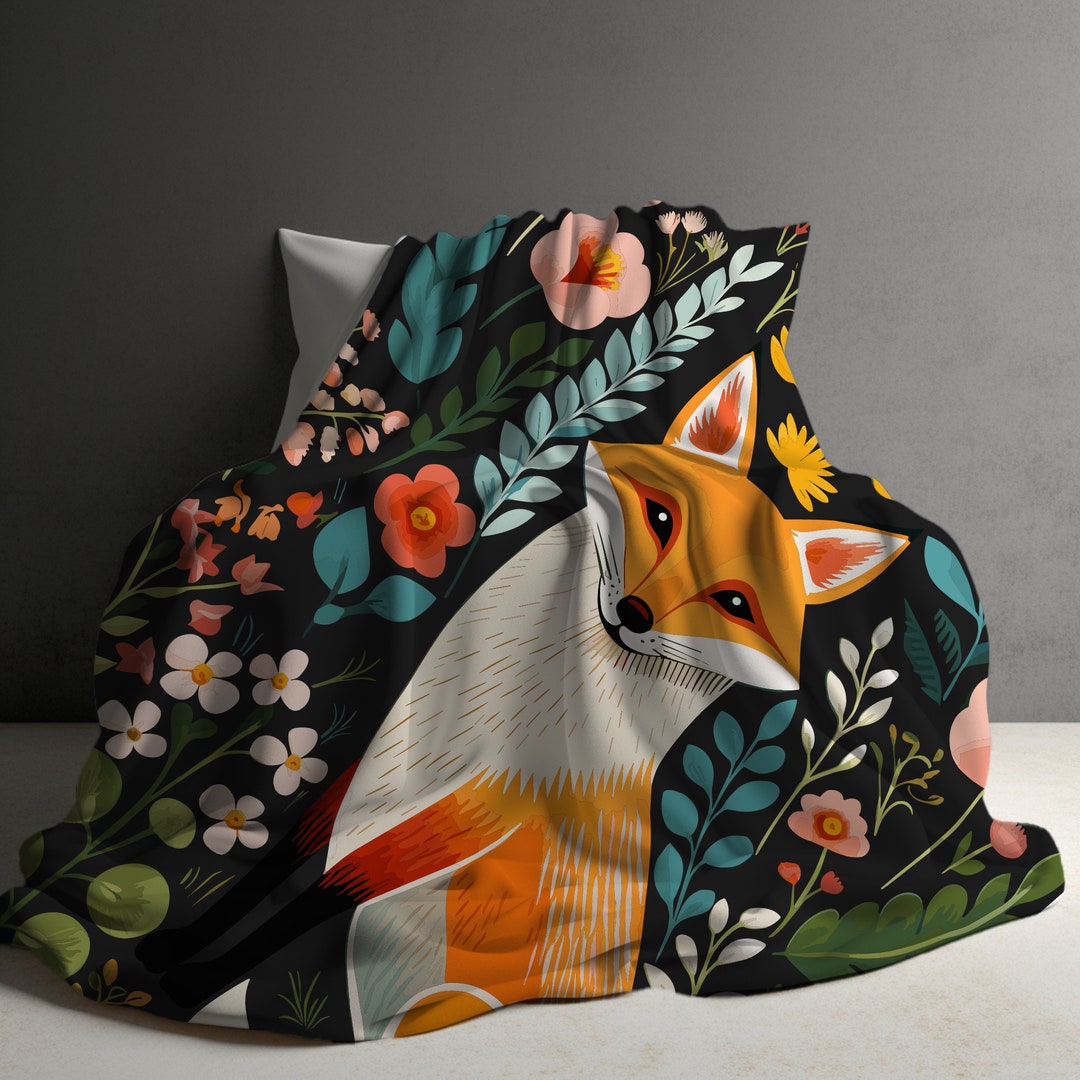 Fox Blanket, Fox Blanket Adult or Kids, Scandinavian Fox, Folk Art Fox ...