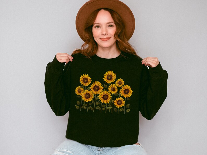 Sunflowers Sweatshirt, Floral Long Sleeve Sunflower Sweatshirt ...