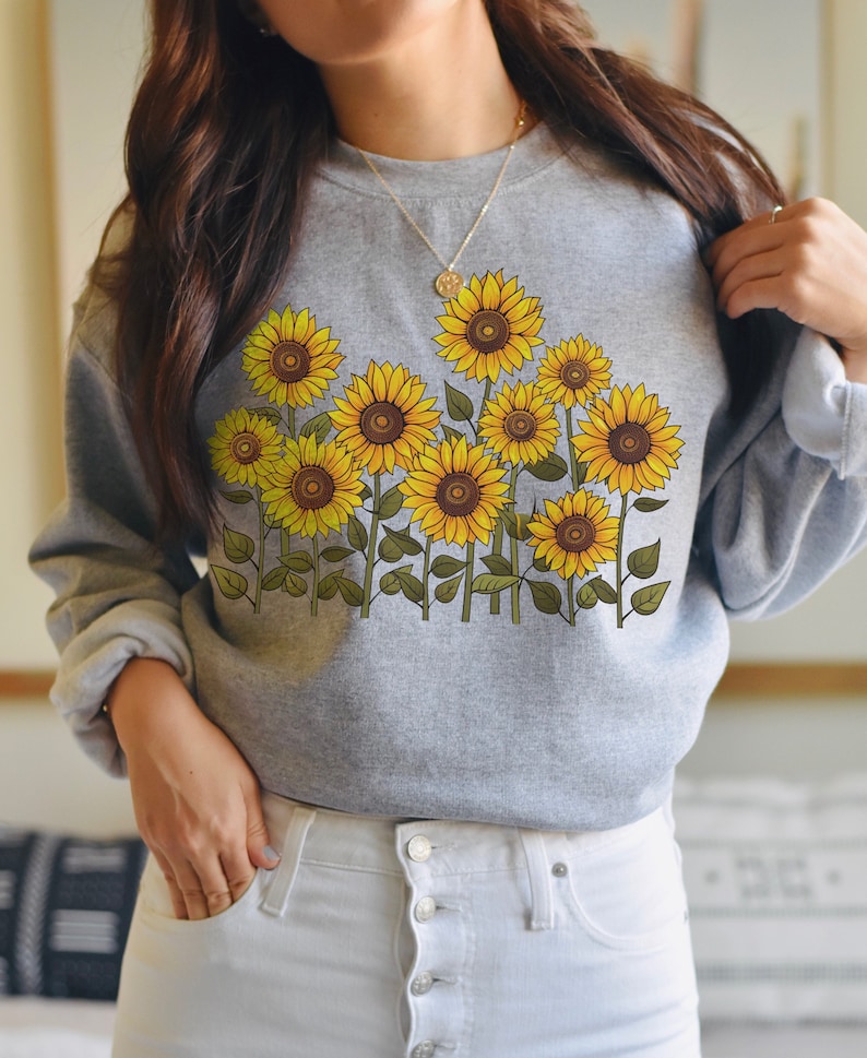 Sunflowers Sweatshirt, Floral Long Sleeve Sunflower Sweatshirt ...