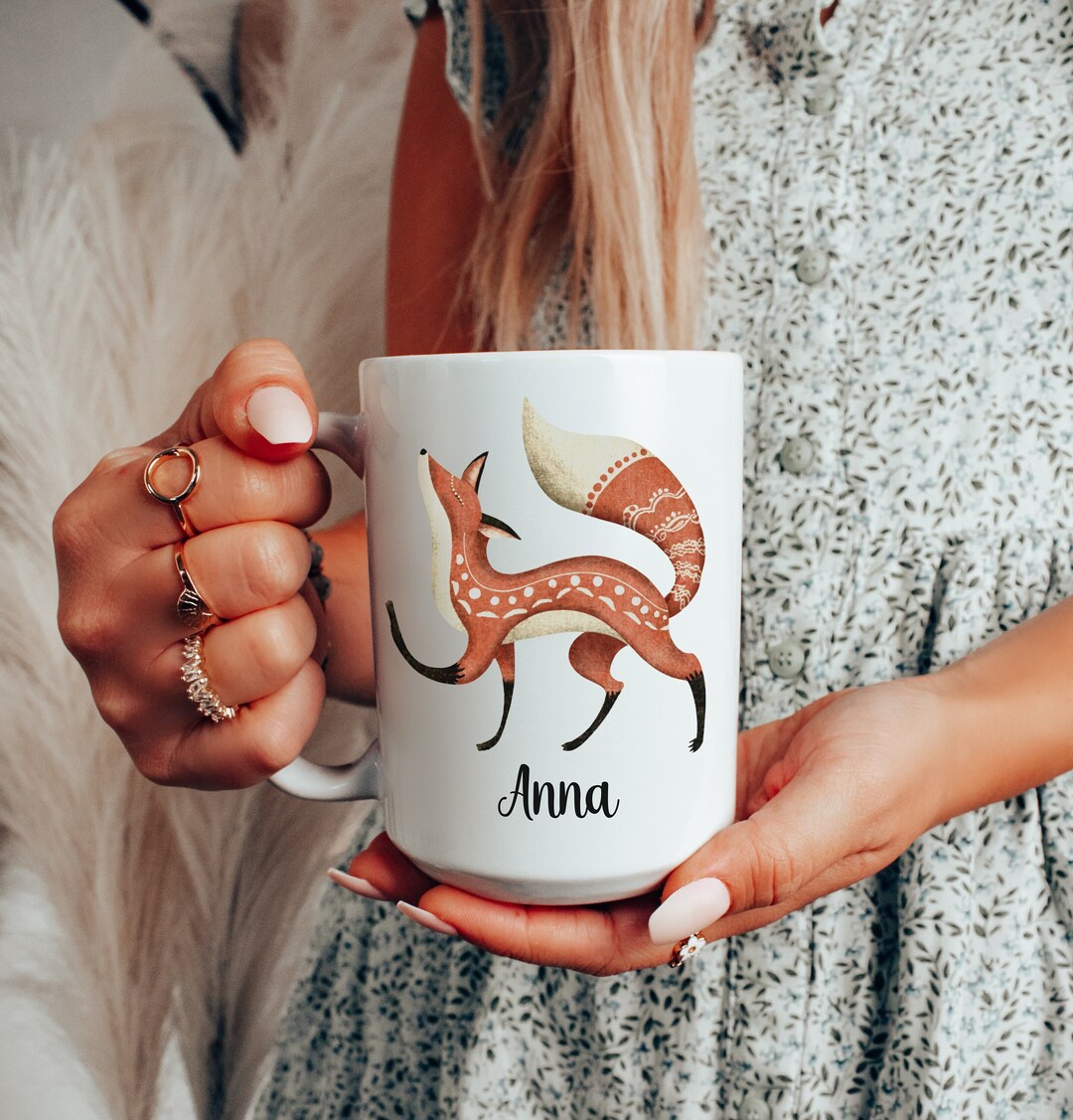 Personalized Fox Mug, Vintage Cottagecore Mug, Cute Fox Coffee Mug, Fox ...