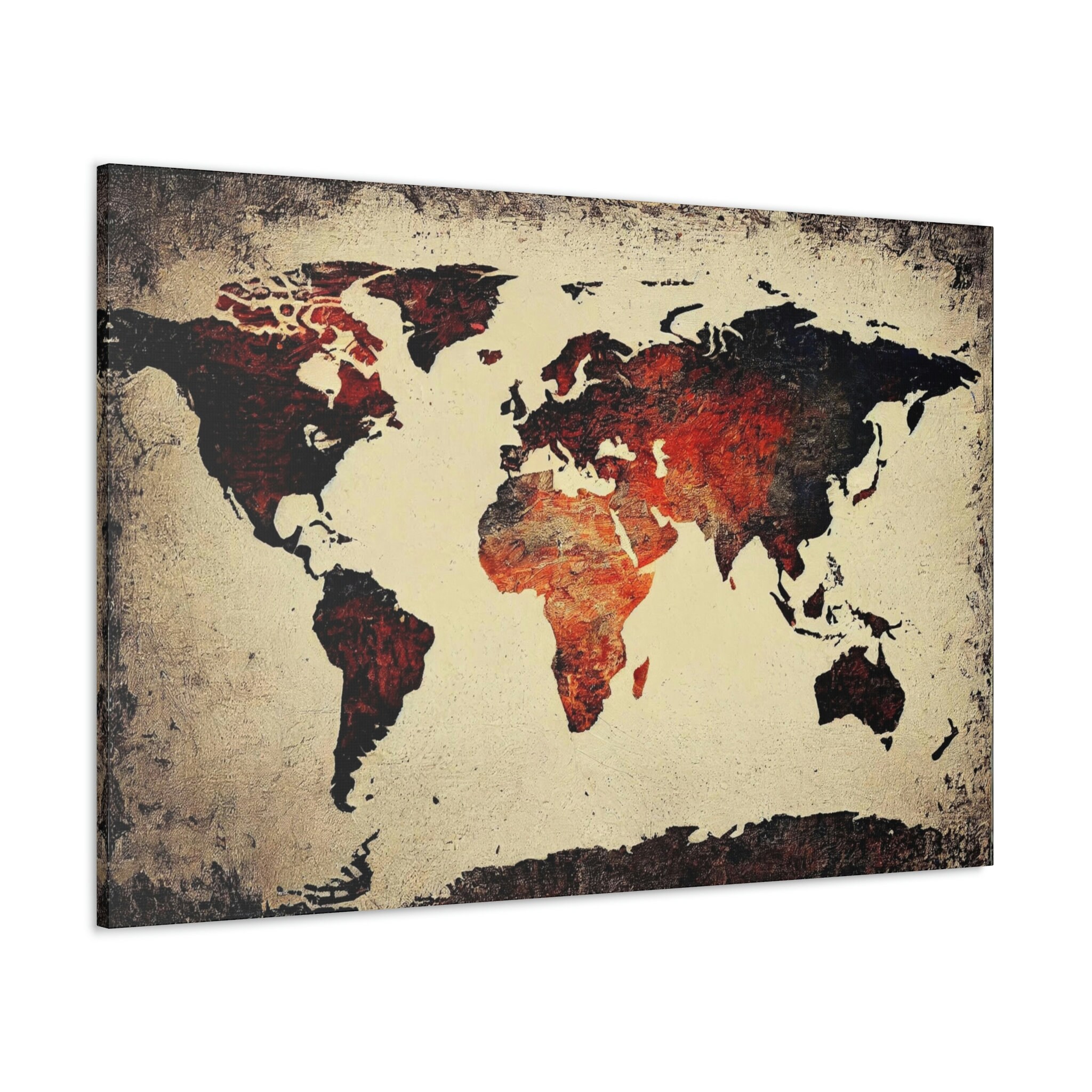 Canvas Map World Map Print Vintage Impressionist World Map Gallery Wrap ...