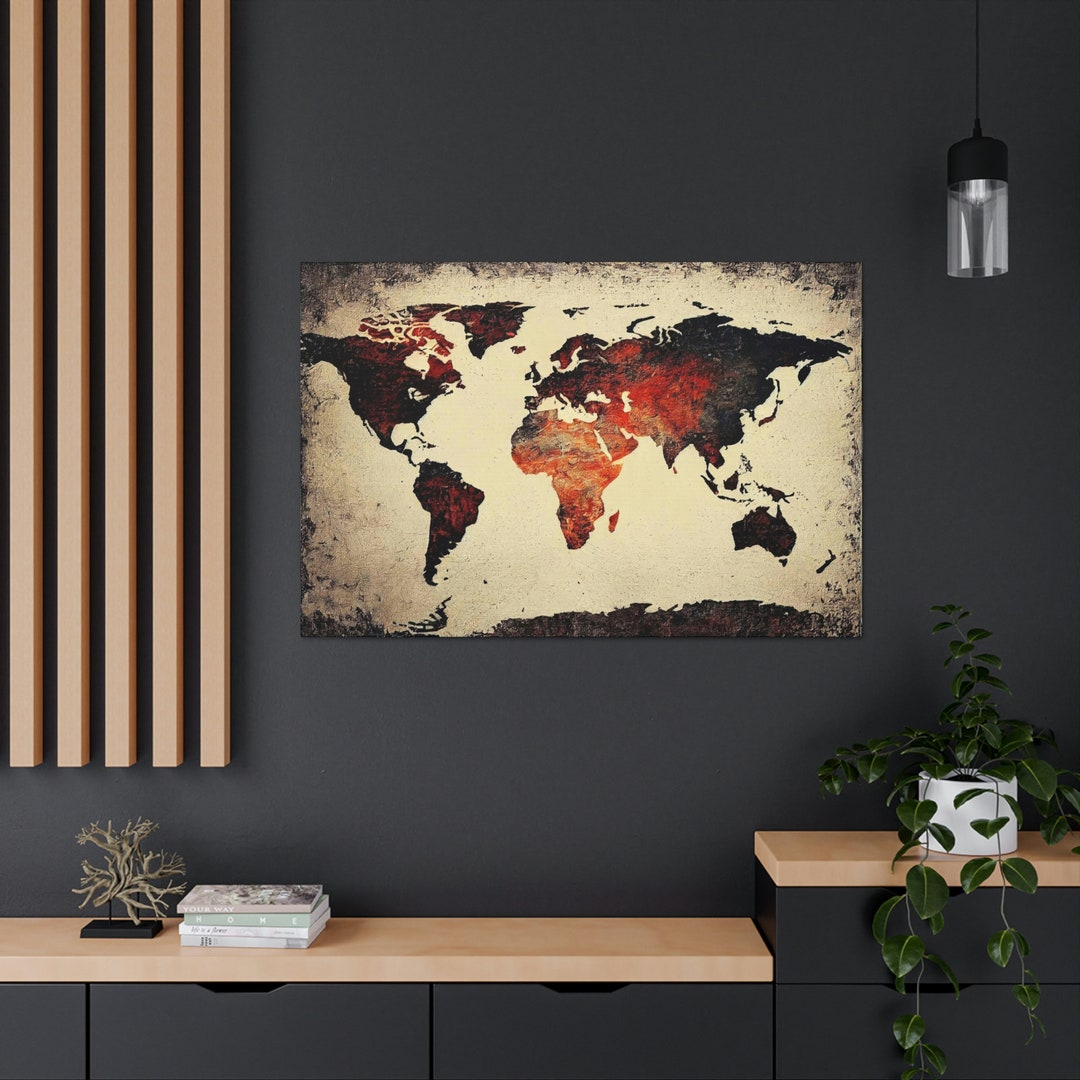 Canvas Map World Map Print Vintage Impressionist World Map Gallery Wrap ...