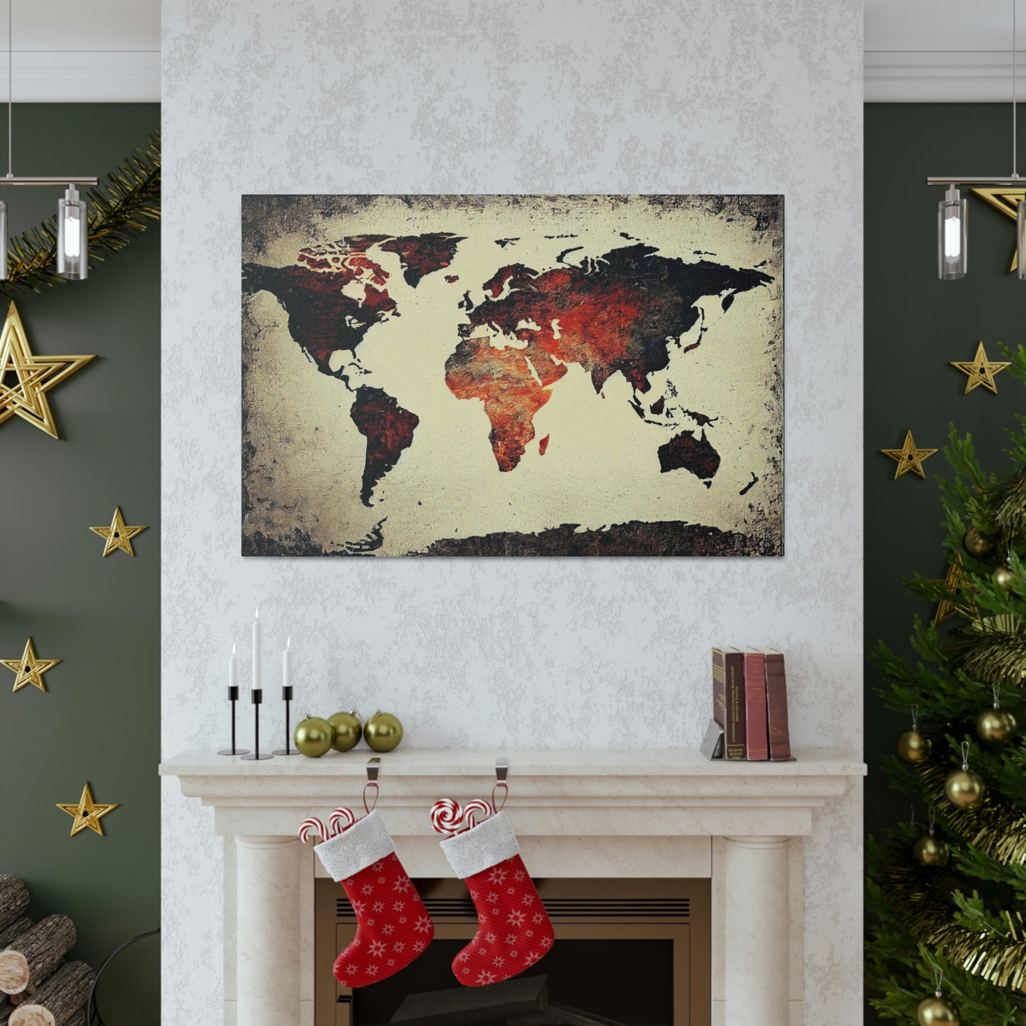 Canvas Map World Map Print Vintage Impressionist World Map Gallery Wrap ...