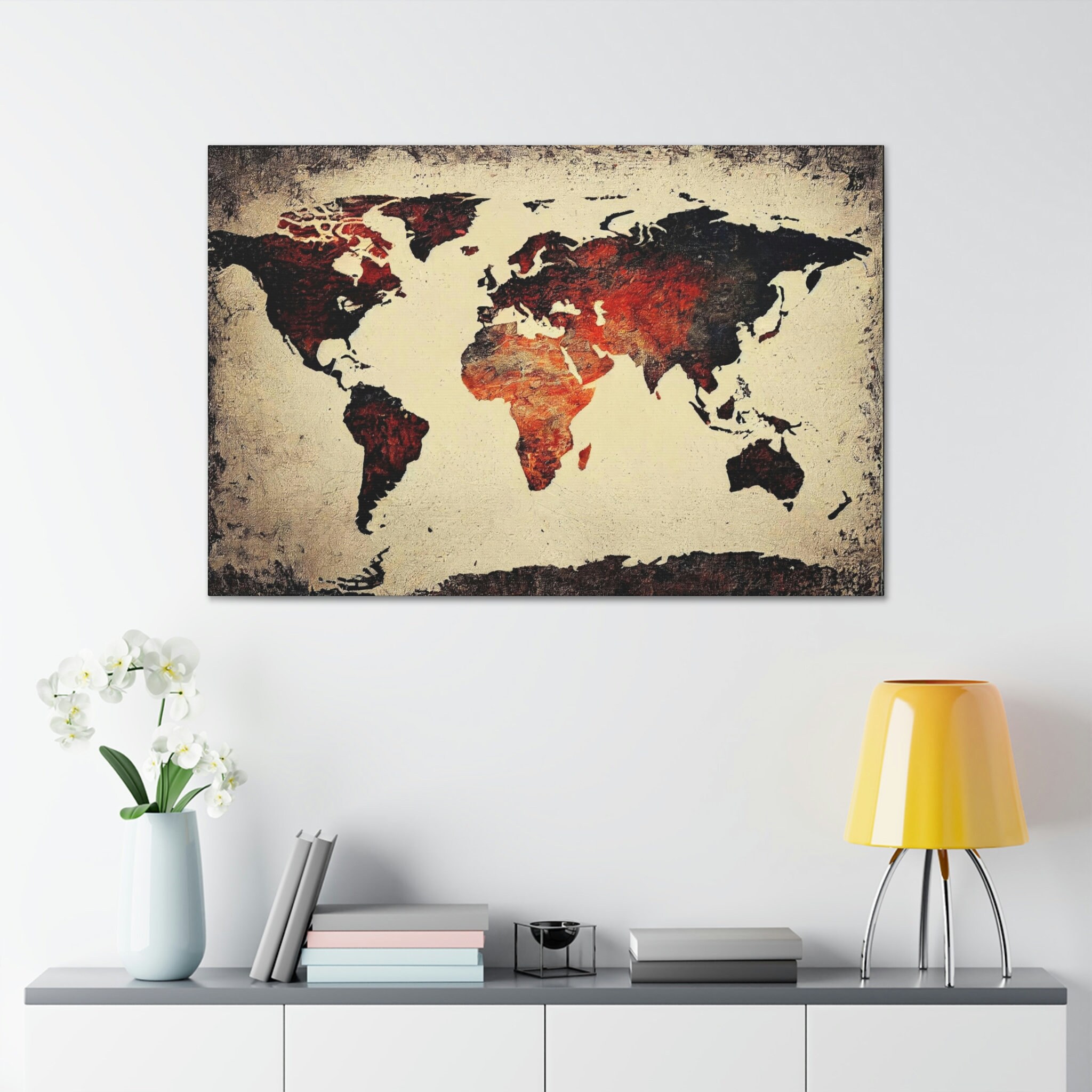 Canvas Map World Map Print Vintage Impressionist World Map Gallery Wrap Canvas Print Harvest ...