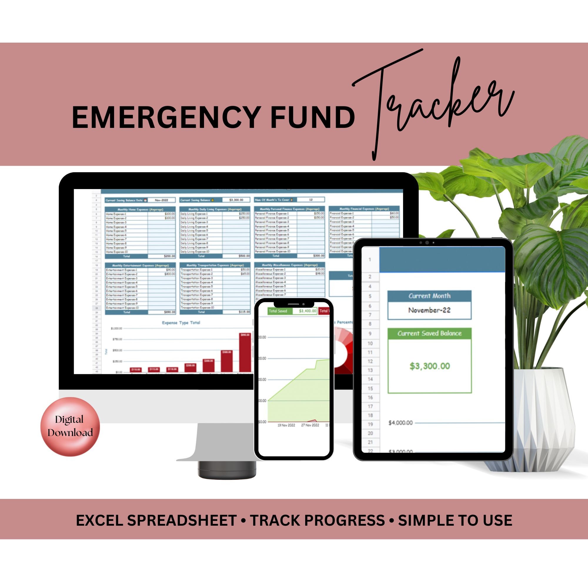Emergency Fund Tracker Spreadsheet Monthly Saving Goal Set an Emergency ...