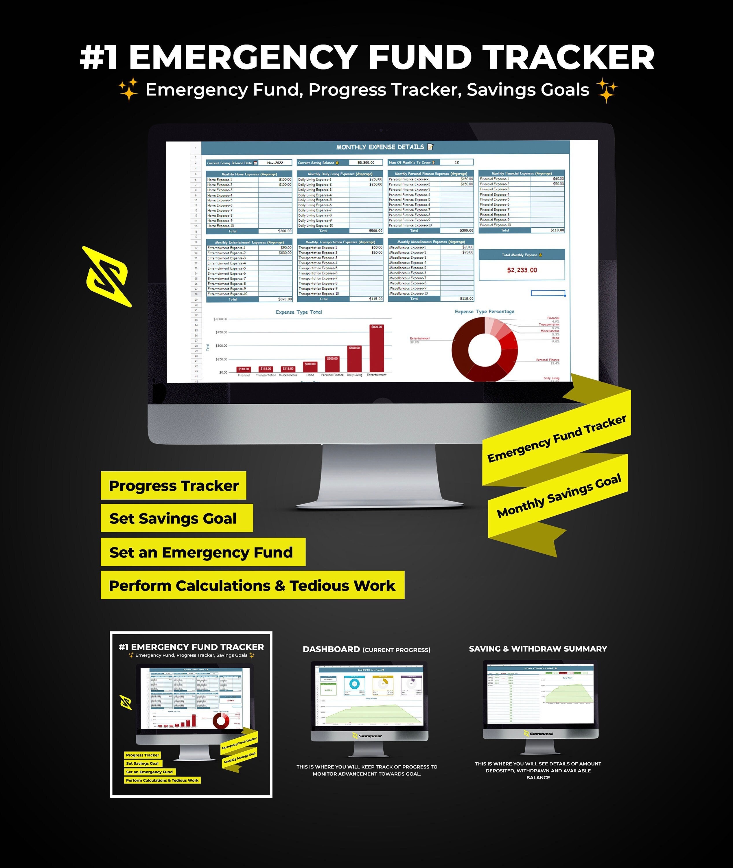 Emergency Fund Tracker Spreadsheet Monthly Saving Goal Set an Emergency ...