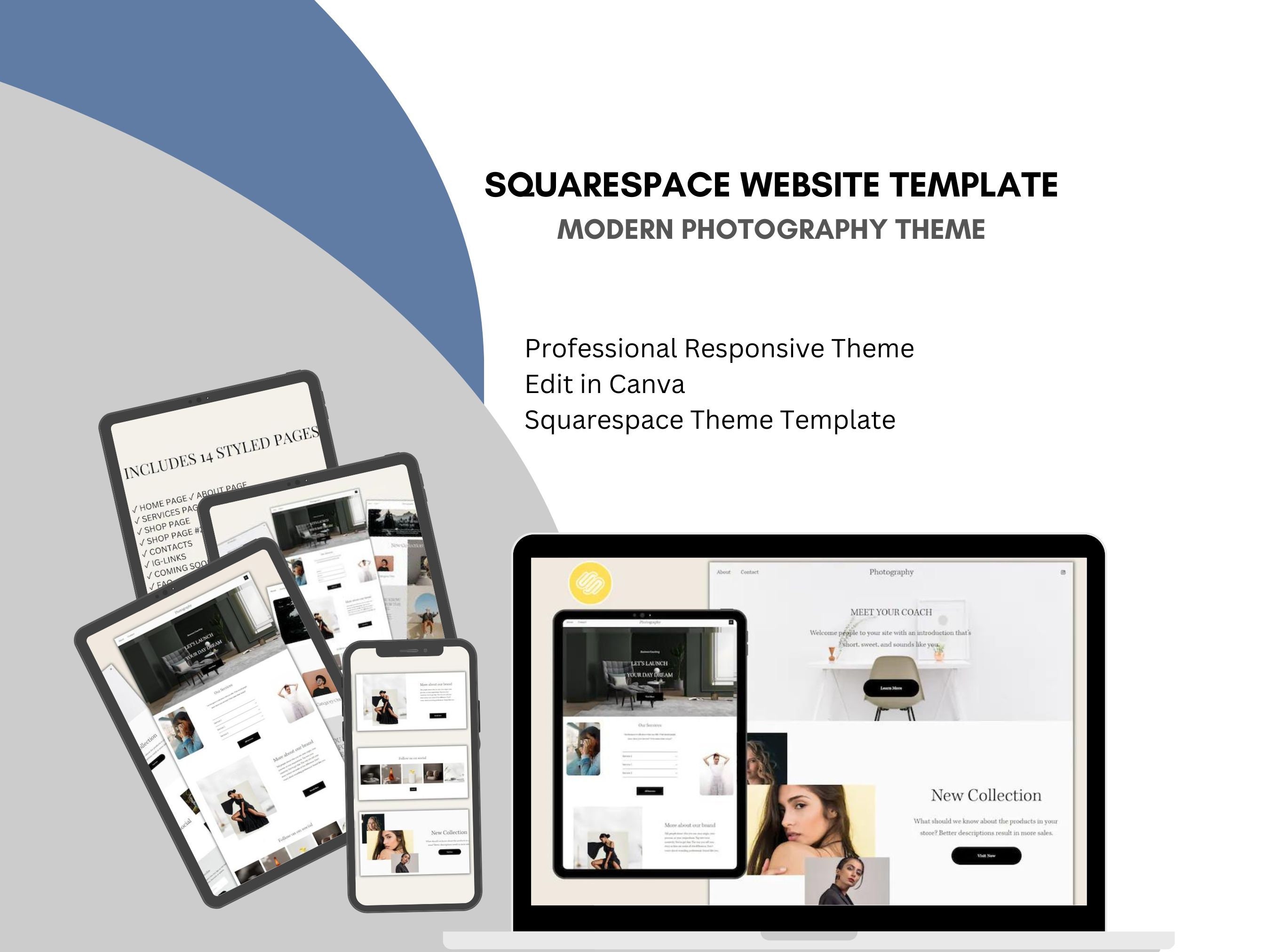Modern Squarespace Theme Template, Website Pages, Canva Photography ...