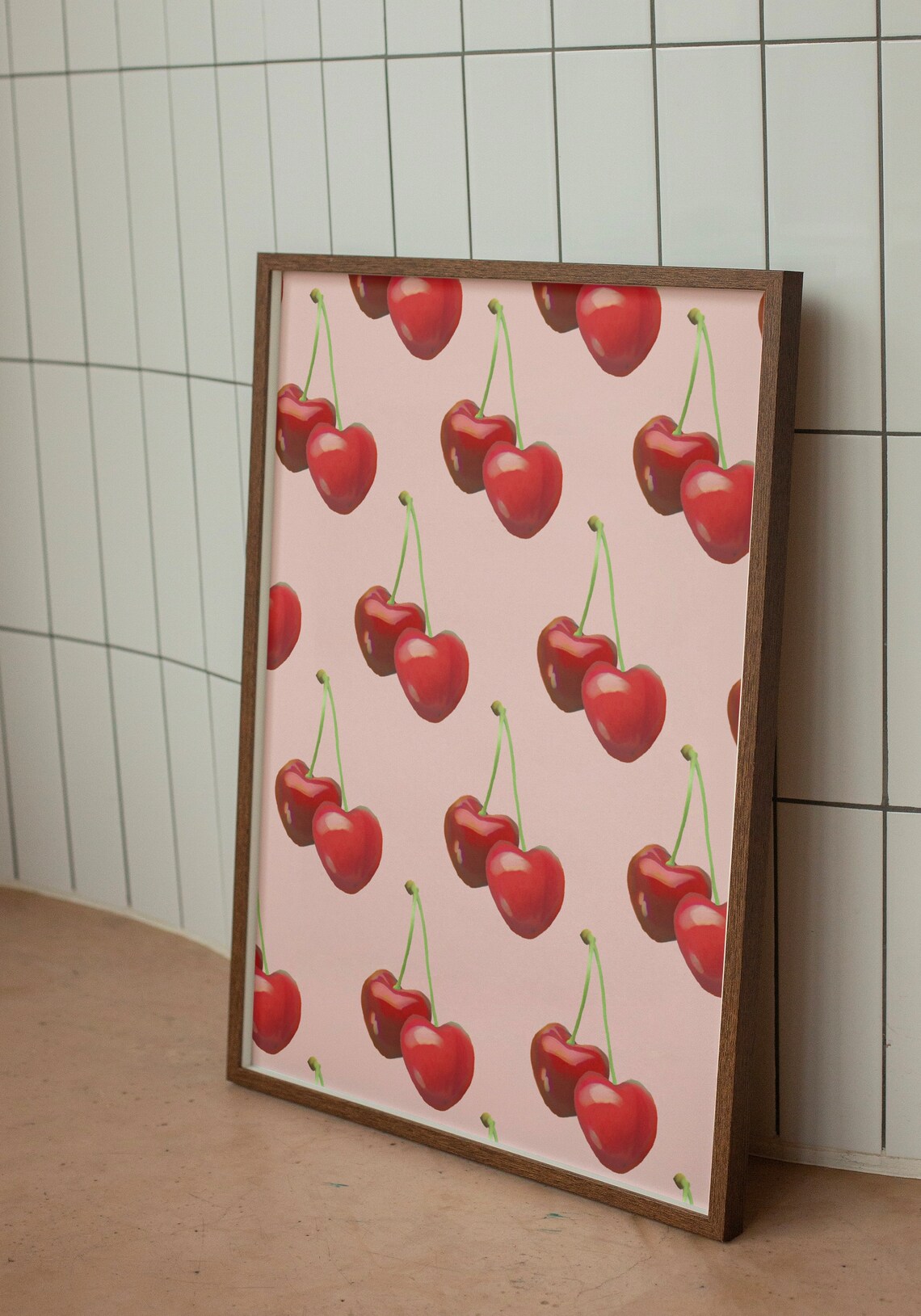 Cherry Heart Pink Background Digital Print - Etsy