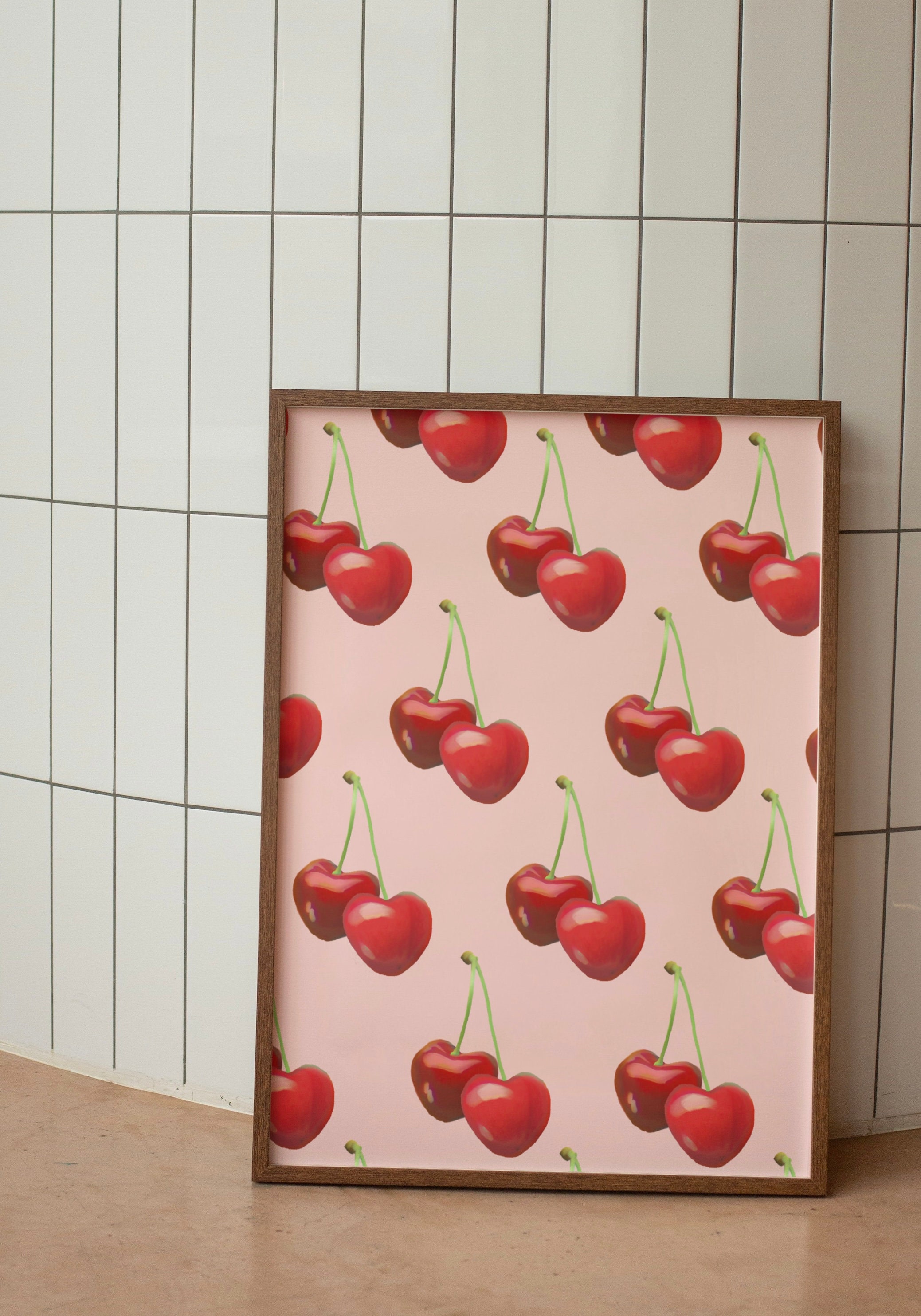 Cherry Heart Pink Background Digital Print - Etsy