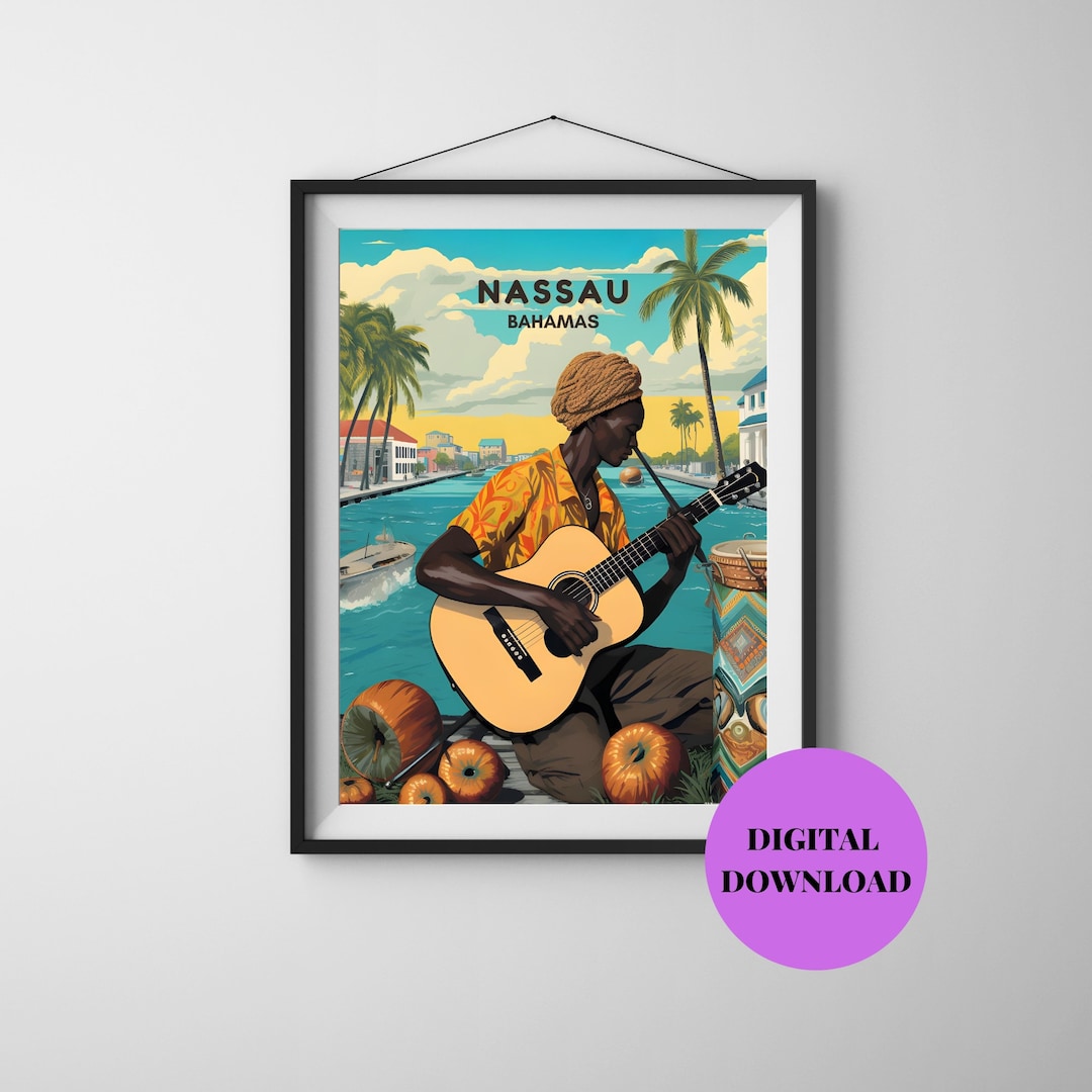 Nassau Print, Bahamas Skyline Wall Art, Bahamas Retro Travel Poster ...
