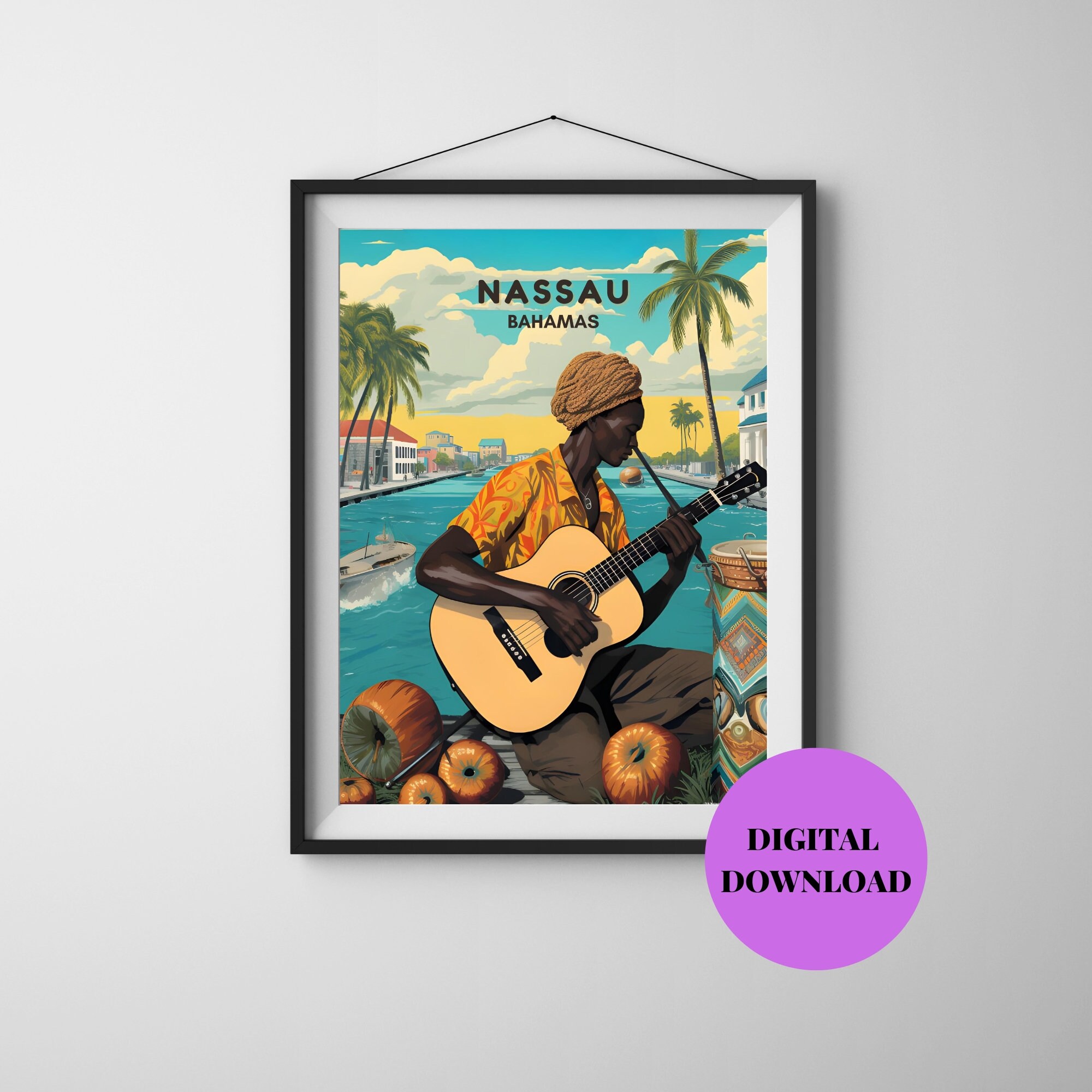 Nassau Print Bahamas Skyline Wall Art Bahamas Retro Travel Poster