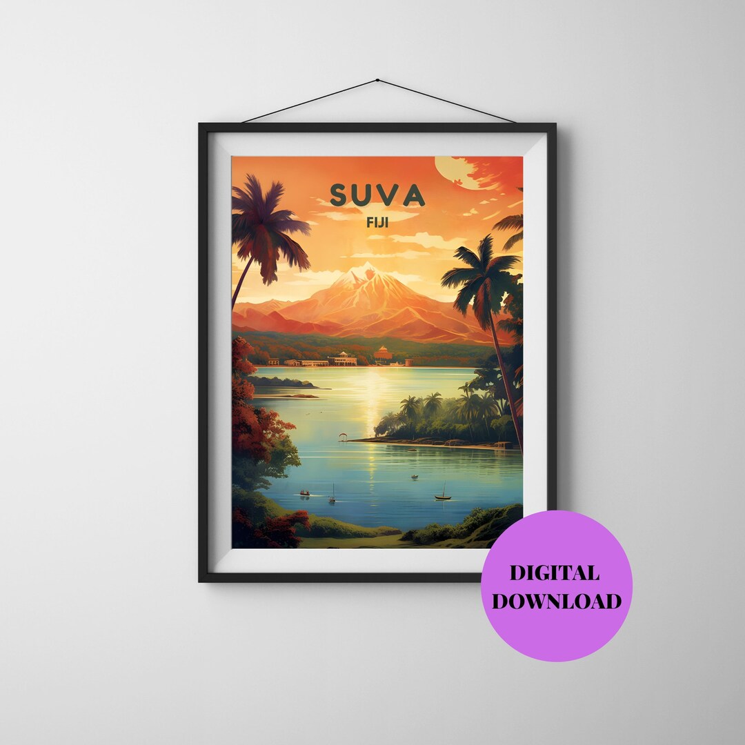 Suva Print, Fiji Skyline Wall Art, Retro Travel Poster, Fiji Souvenir ...
