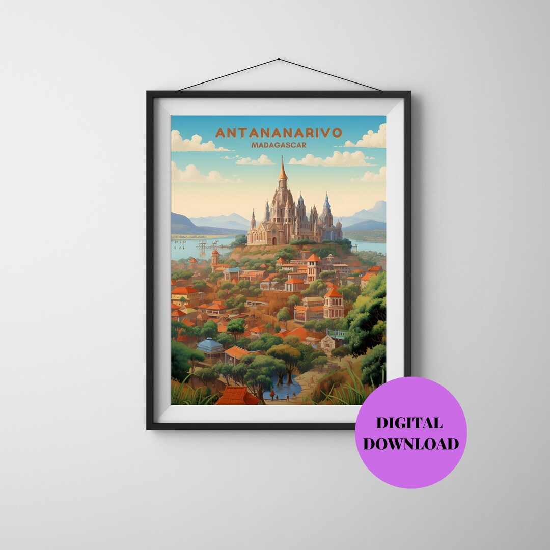 Antananarivo Print, Madagascar Skyline Wall Art, Retro Travel Poster ...