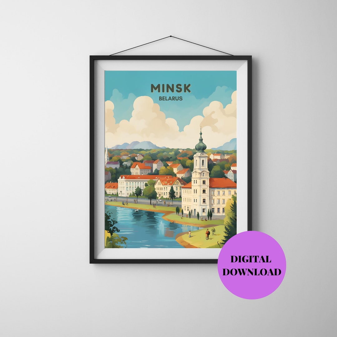 Minsk Print, Belarus Skyline Wall Art, Retro Travel Poster, Belarus ...