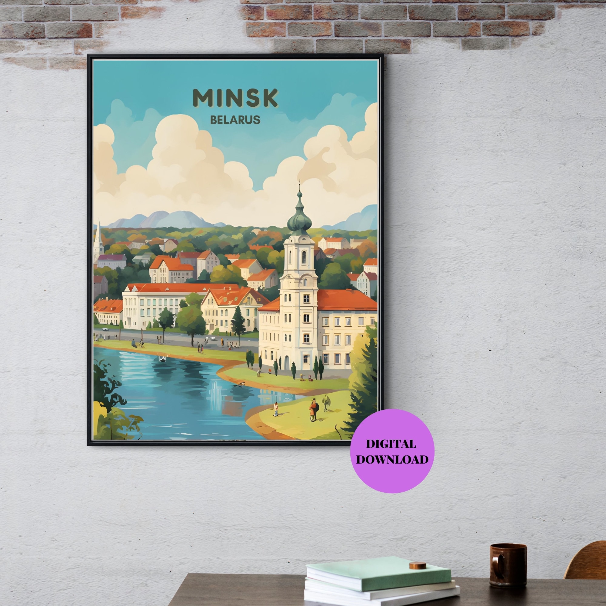 Minsk Print, Belarus Skyline Wall Art, Retro Travel Poster, Belarus ...