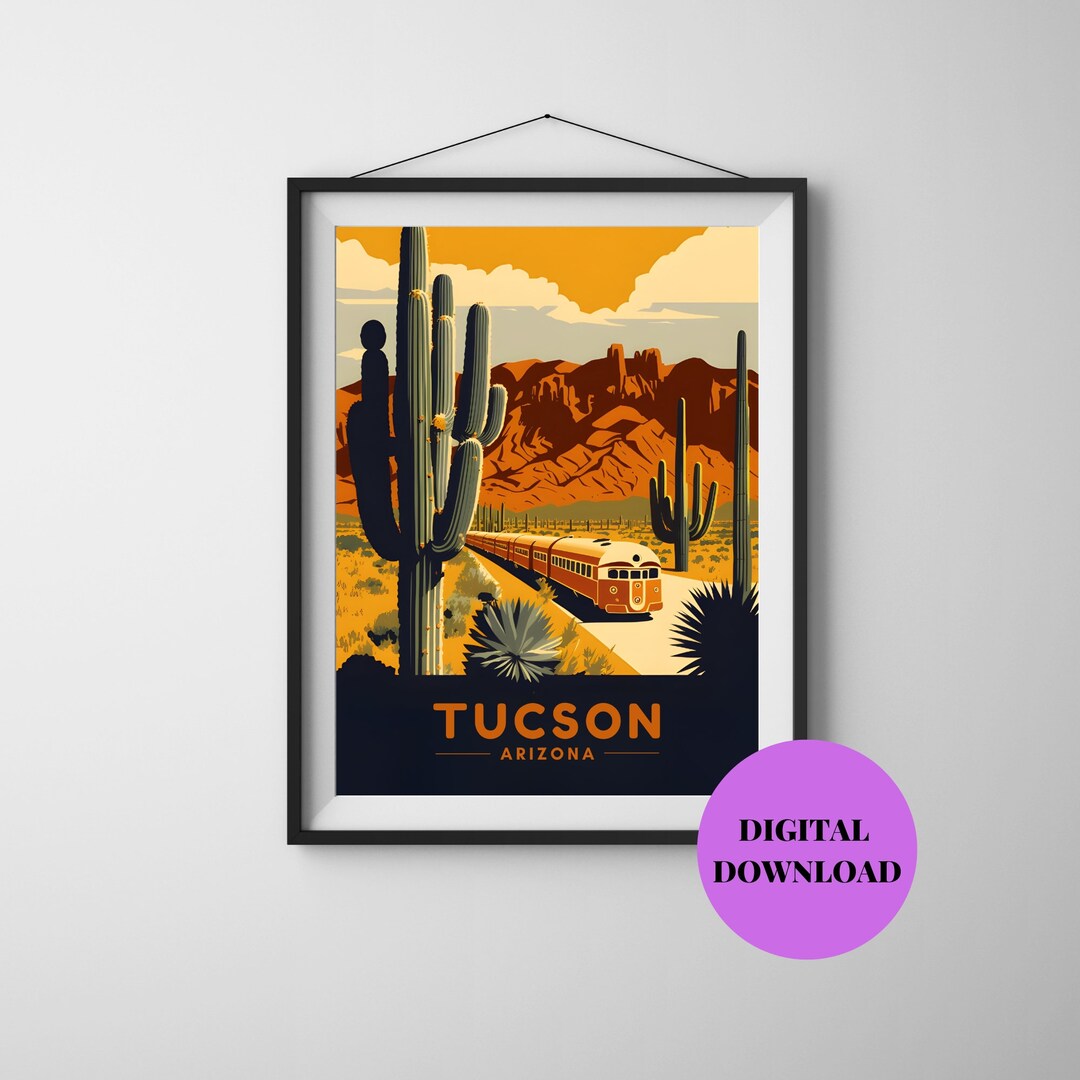 Tucson Print, Arizona Skyline Wall Art, Retro Travel Poster, Arizona ...