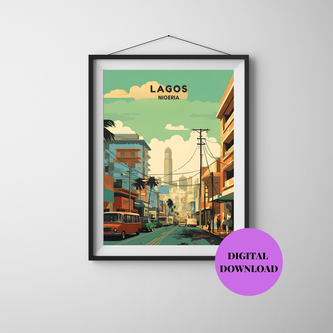Lagos Print, Nigeria Skyline Wall Art, Nigeria Retro Travel Poster ...