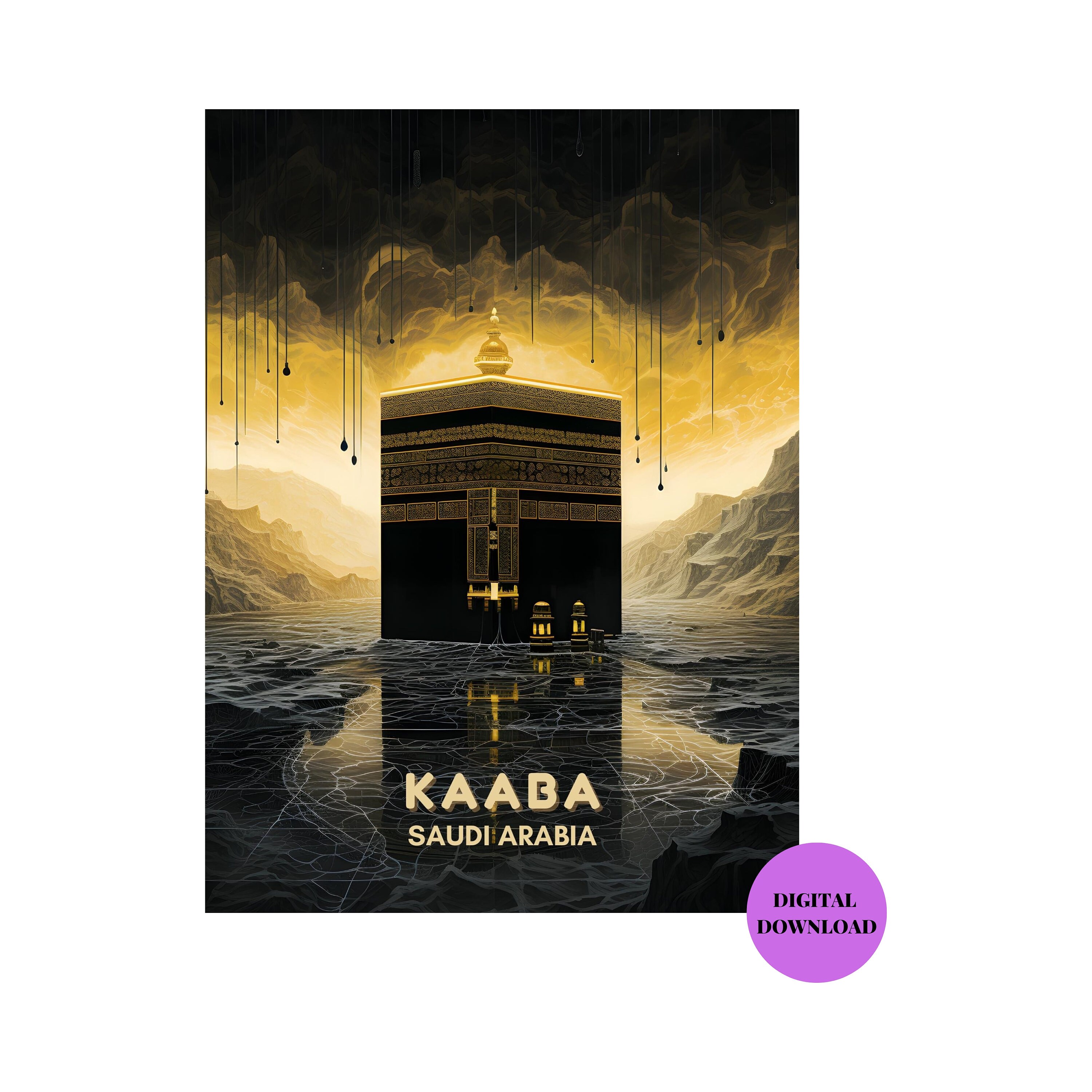 Kaaba Print, Saudi Arabia Skyline Wall Art, Retro Travel Poster, Saudi ...