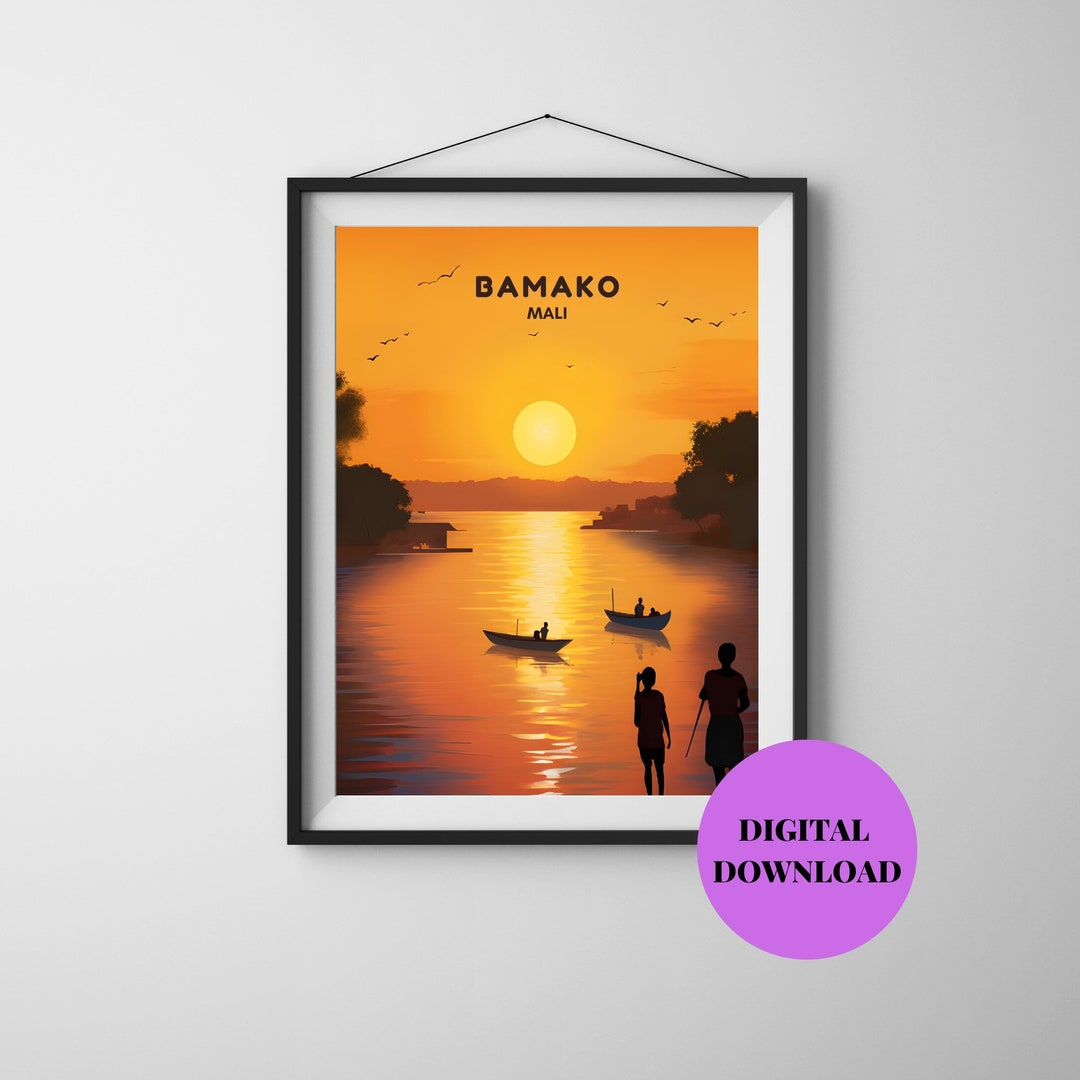 Bamako Print, Mali Skyline Wall Art, Mali Retro Travel Poster, Mali ...