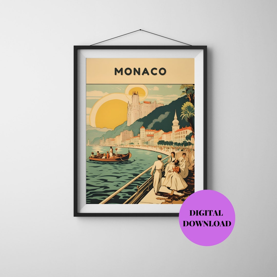 Monaco Print, Monaco Skyline Wall Art, Retro Travel Poster, Monaco ...