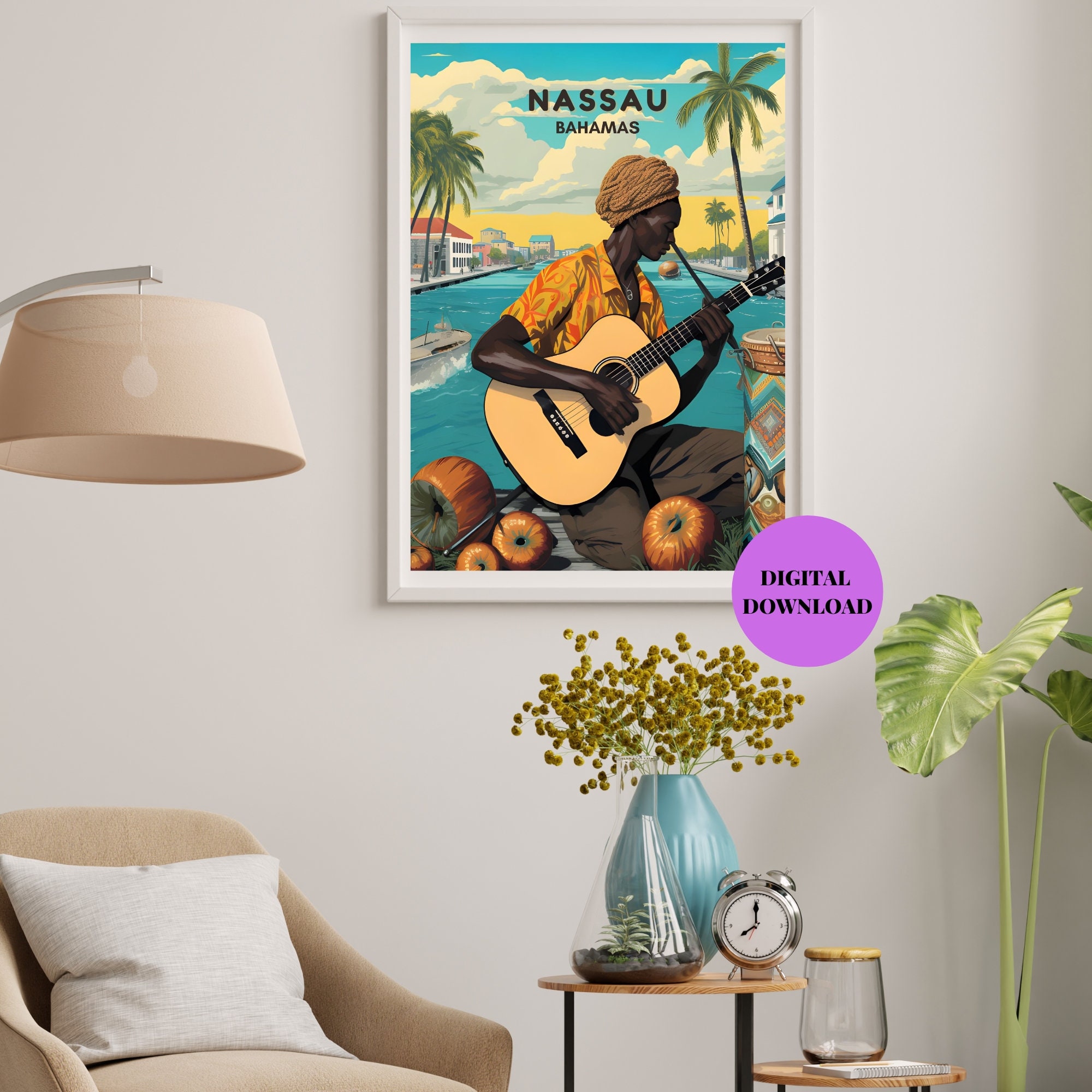 Nassau Print Bahamas Skyline Wall Art Bahamas Retro Travel Poster