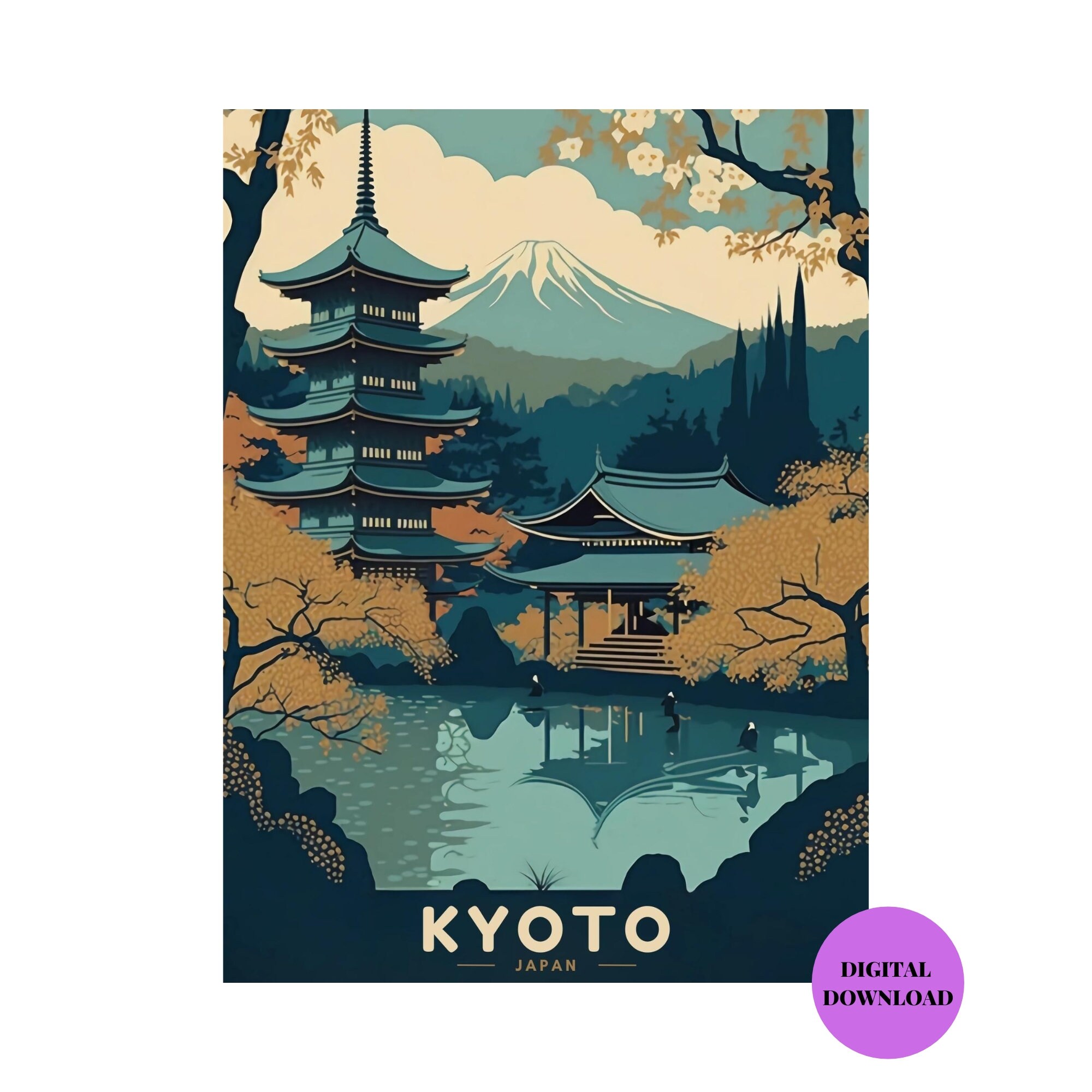Kyoto Print, Kyoto Skyline Wall Art, Retro Travel Poster, Japan ...