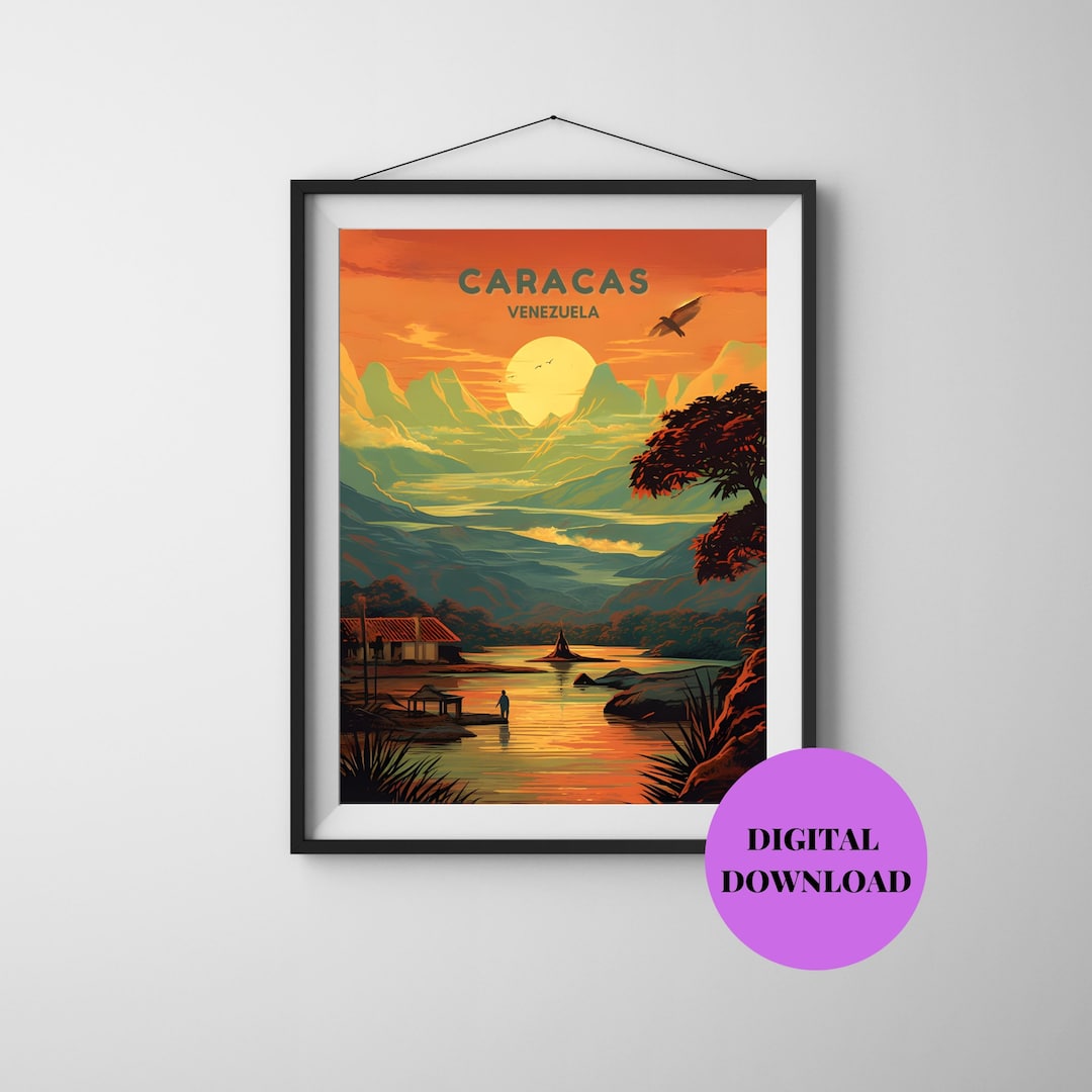 Caracas Print, Venezuela Skyline Wall Art, Retro Travel Poster ...