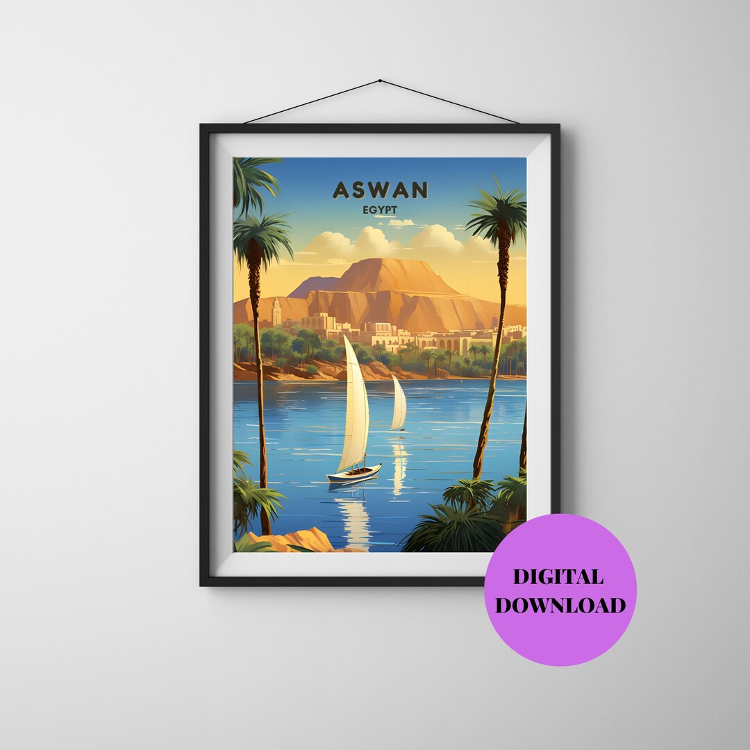 Aswan Print Egypt Skyline Wall Art Retro Travel Poster - Etsy