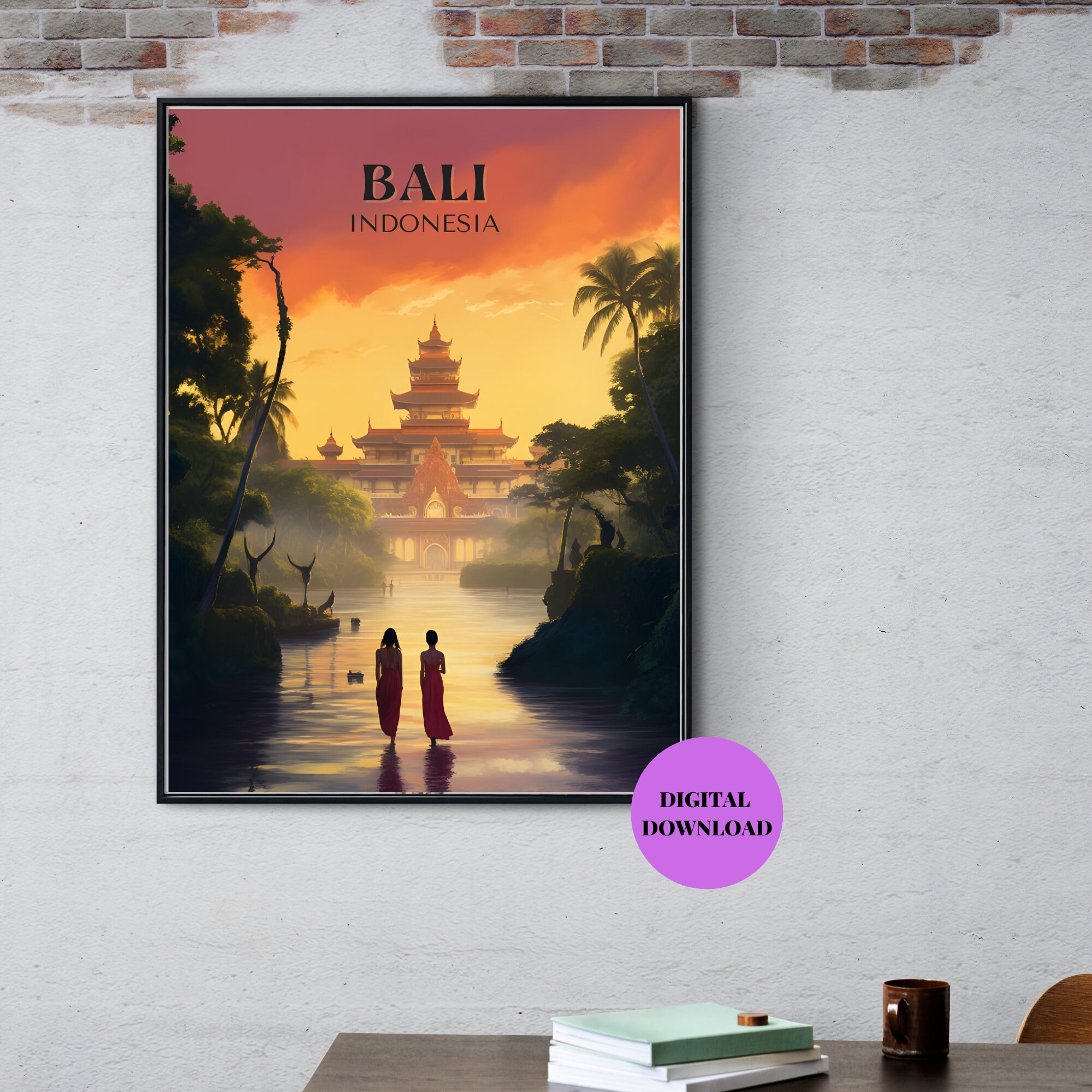 Bali Print, Indonesia Skyline Wall Art, Retro Travel Poster, Souvenir ...