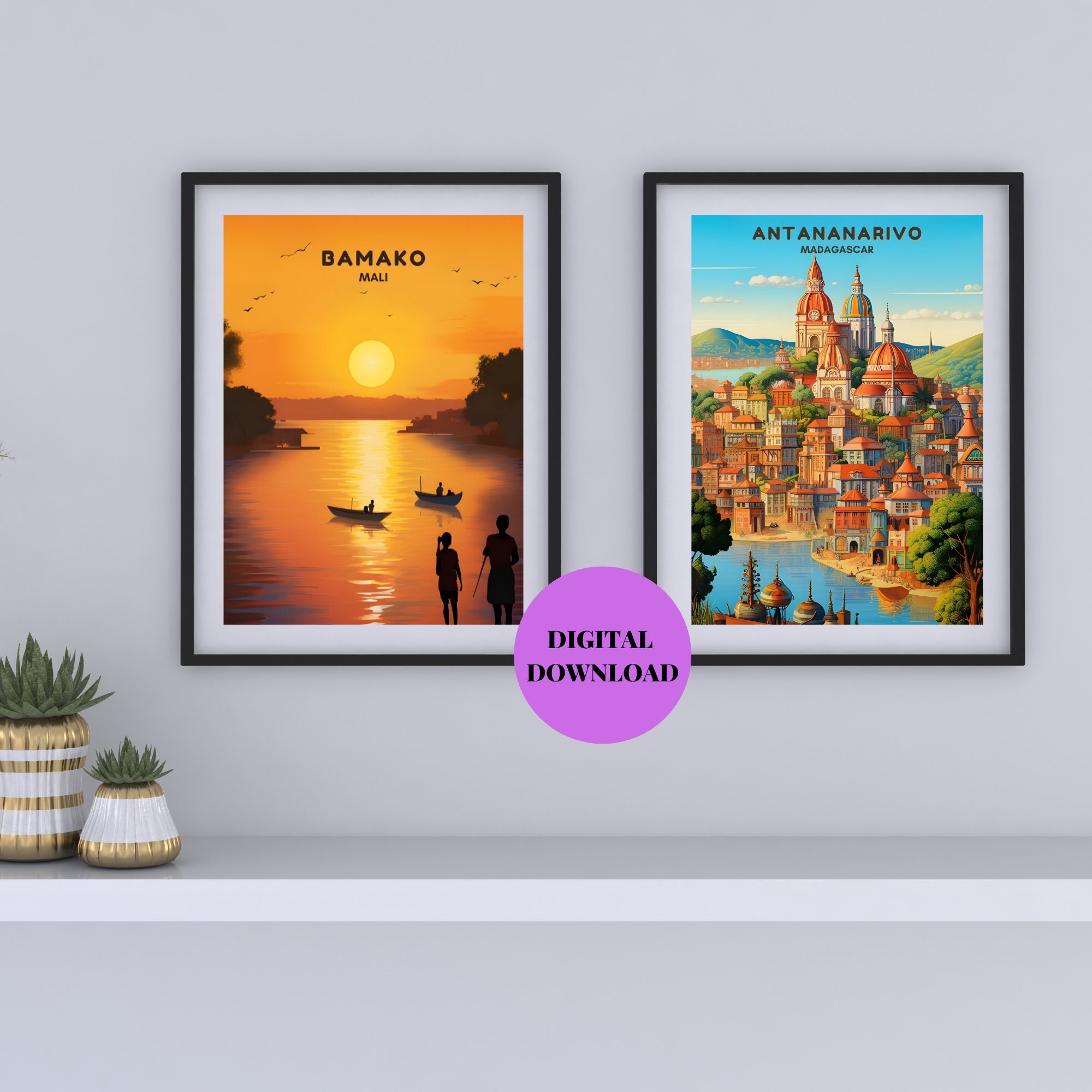 Bamako Print, Mali Skyline Wall Art, Mali Retro Travel Poster, Mali ...