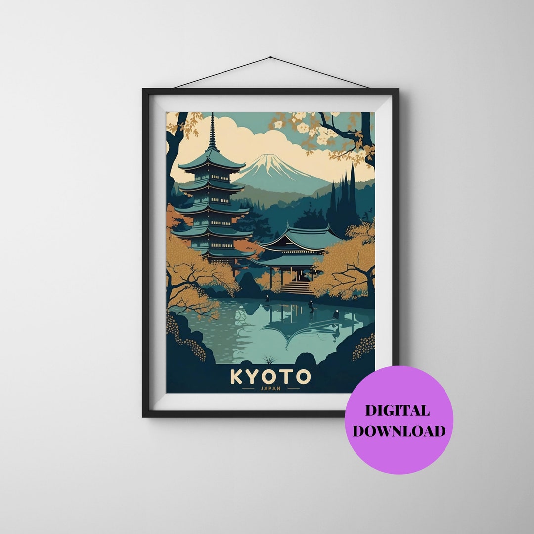 Kyoto Print, Kyoto Skyline Wall Art, Retro Travel Poster, Japan ...