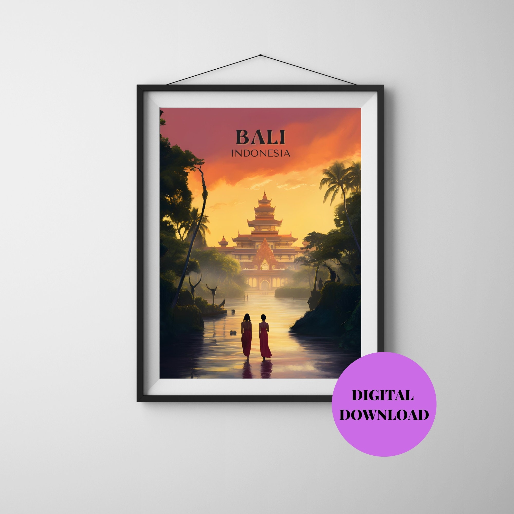 Bali Print, Indonesia Skyline Wall Art, Retro Travel Poster, Souvenir ...