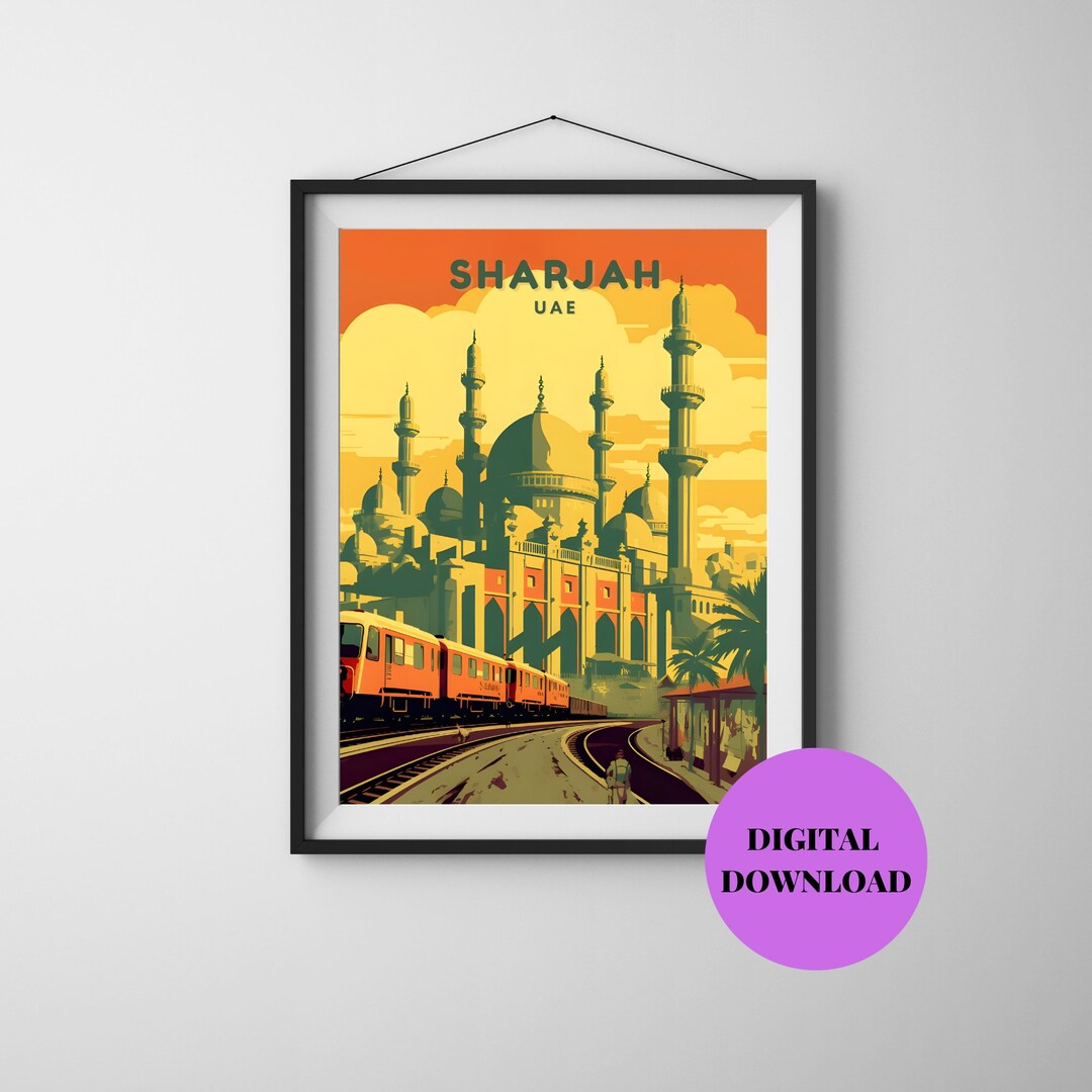 Sharjah Print, UAE Skyline Wall Art, Retro Travel Poster, UAE Souvenir ...