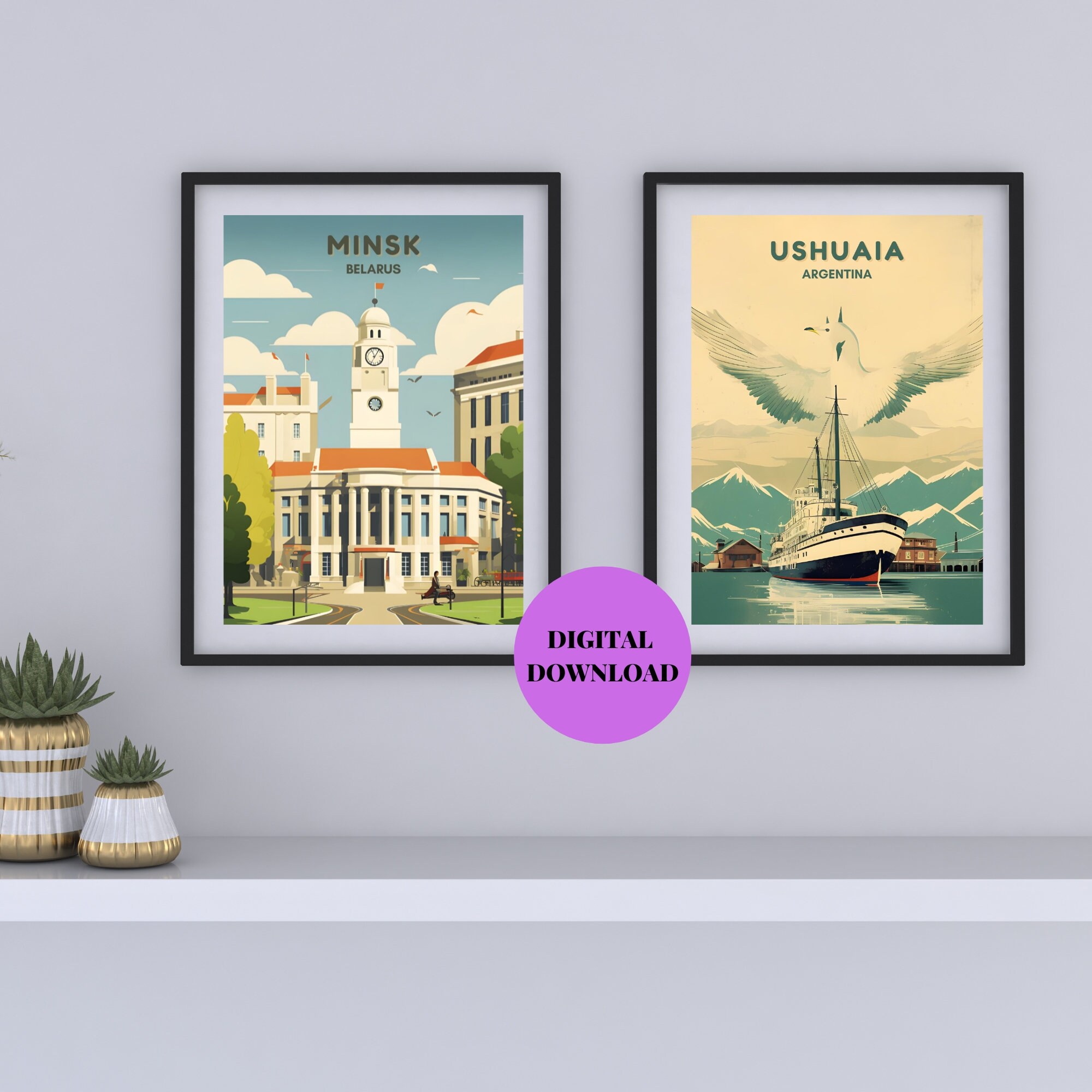 Minsk Print, Belarus Skyline Wall Art, Retro Travel Poster, Belarus ...